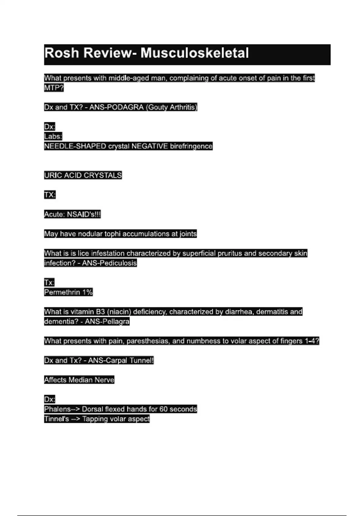 Rosh Review- Musculoskeletal Questions and Verified Answers |100% ...