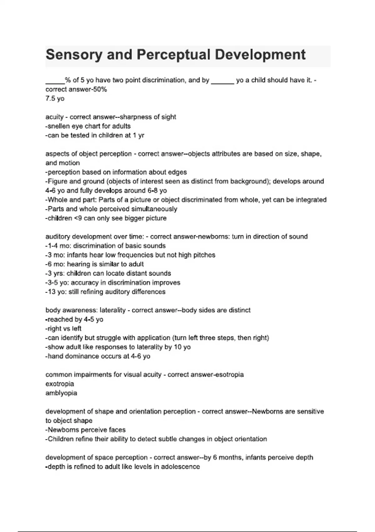Sensory and Perceptual Development Questions and Verified Answers |100% ...