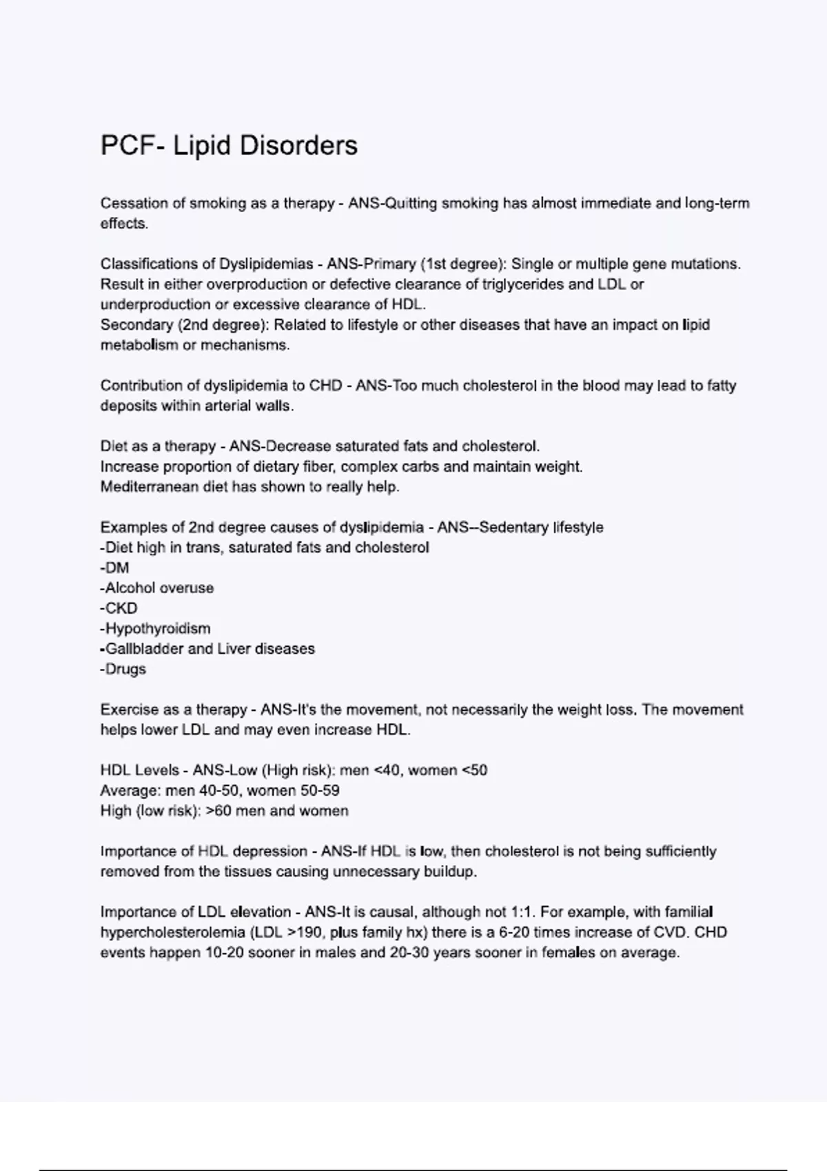 PCF- Lipid Disorders Questions and Verified Answers |100% Correct ...