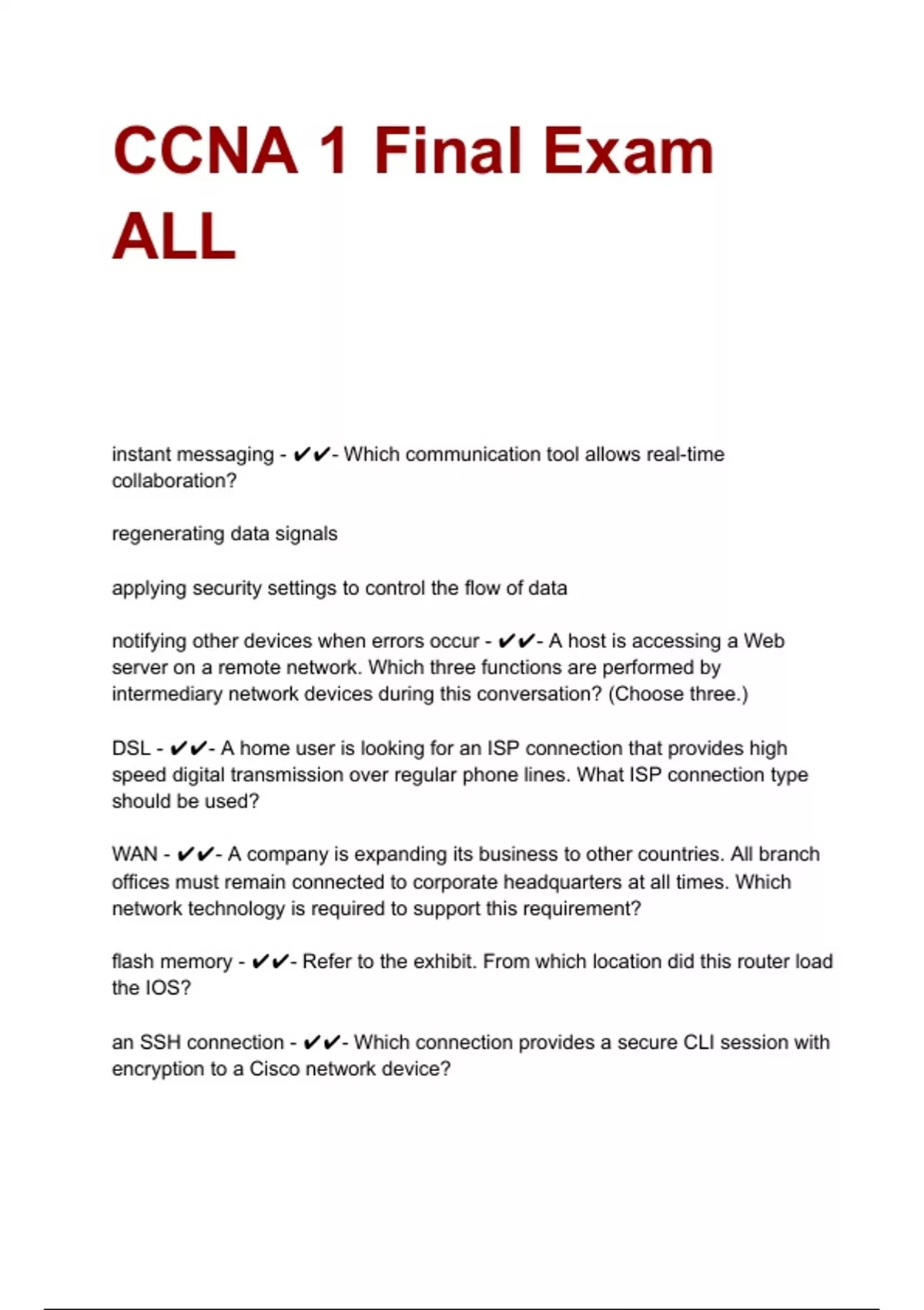 CCNA 1 Final Exam ALL (Latest Update 2024 / 2025) Questions and Answers ...