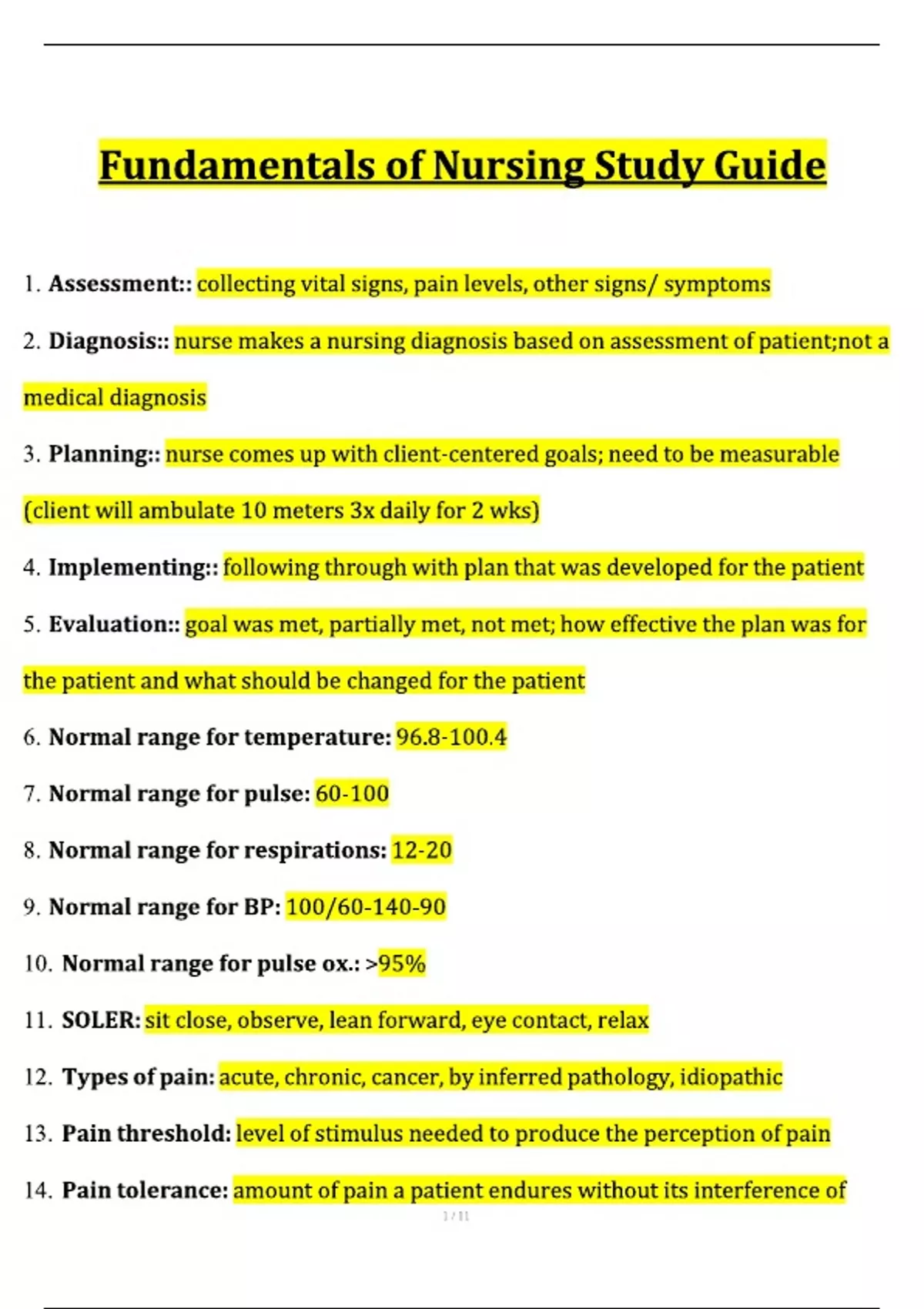 Fundamentals of Nursing Study Guide (Latest 2024/ 2025 Update ...