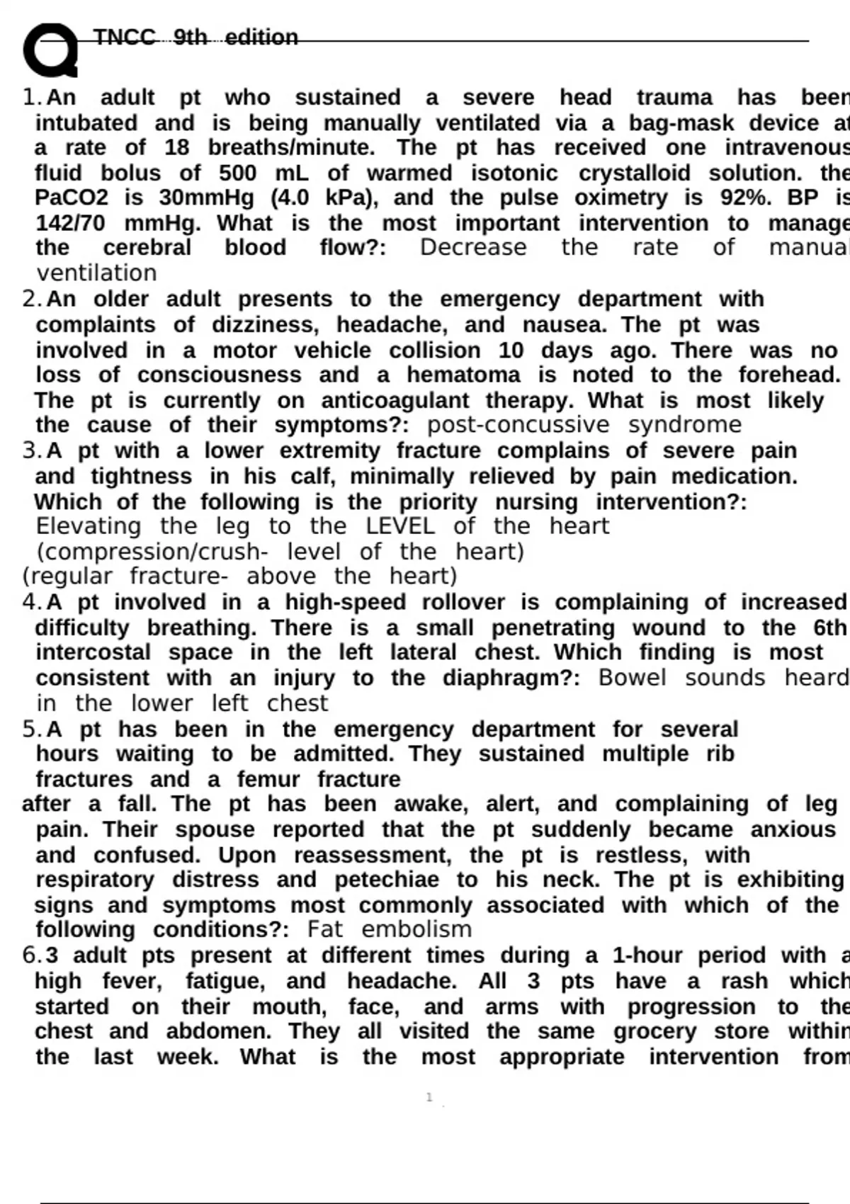 TNCC 9th edition questions with complete solutions. - TNCC-Trauma ...