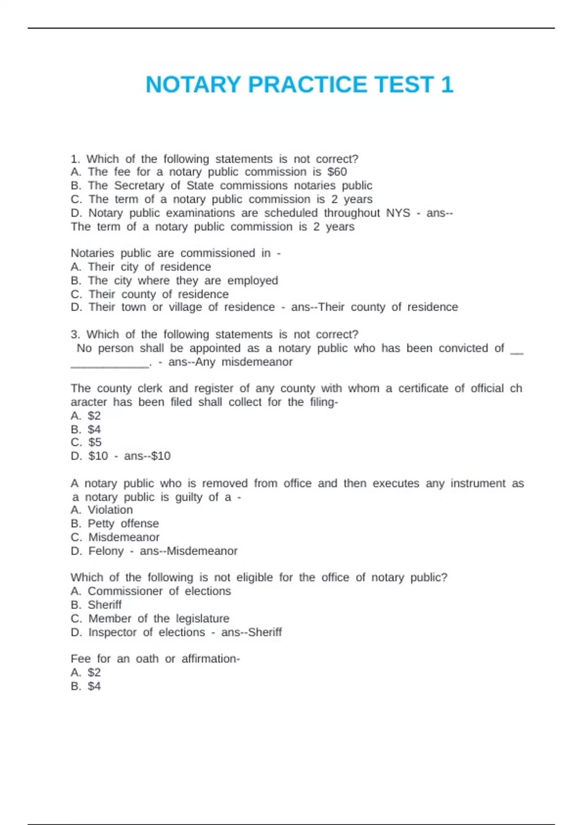 NOTARY PRACTICE TEST 1.d - Illinois Notary - Stuvia US