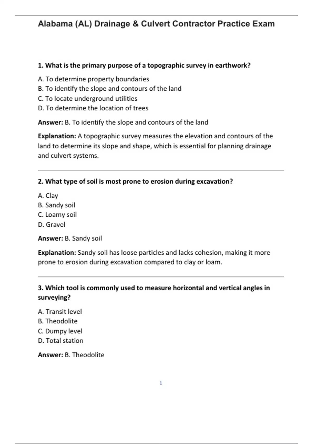 Alabama (AL) Drainage & Culvert Contractor Practice Exam - Computer Tech - Stuvia US