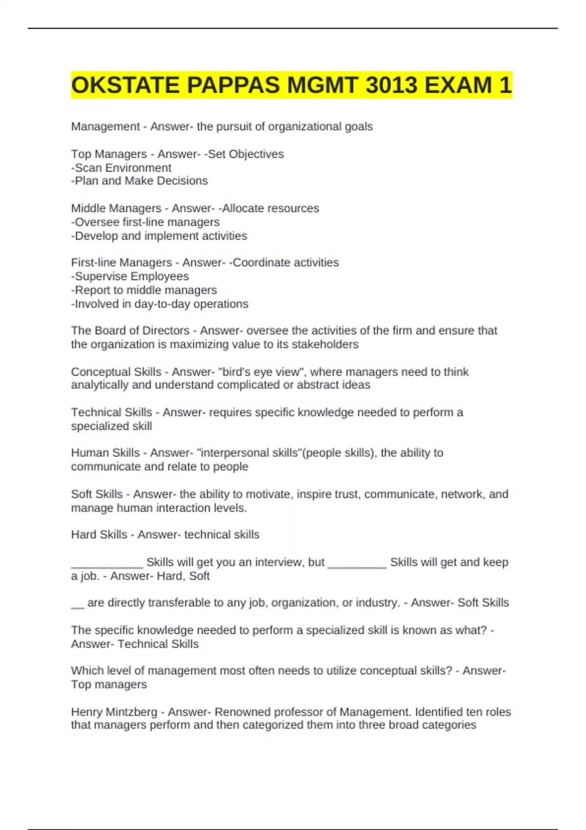 OKSTATE PAPPAS MGMT 3013 EXAM 1 QUESTIONS AND ANSWERS - OKSTATE PAPPAS ...