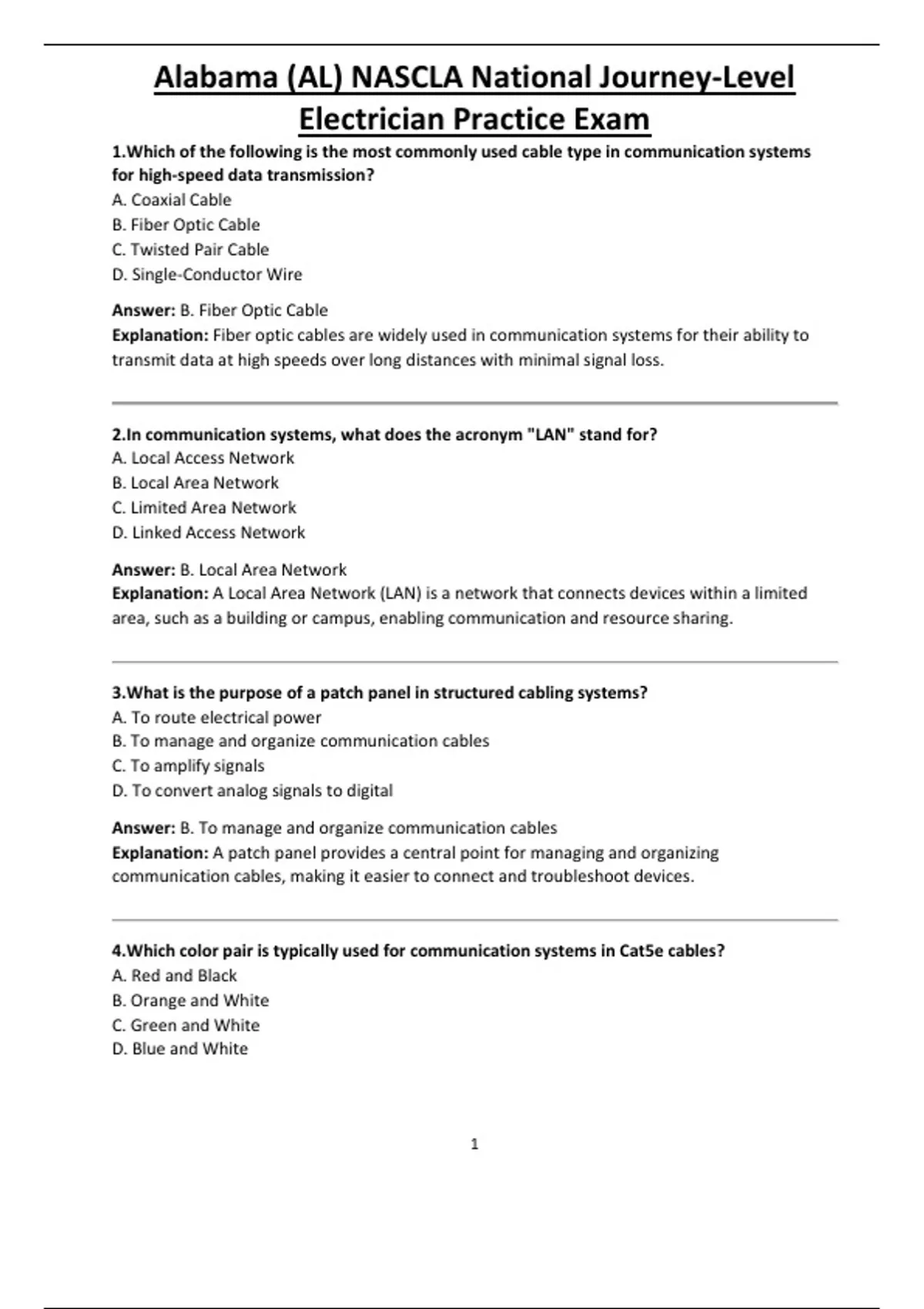 Alabama (AL) NASCLA National Journey-Level Electrician Practice Exam ...