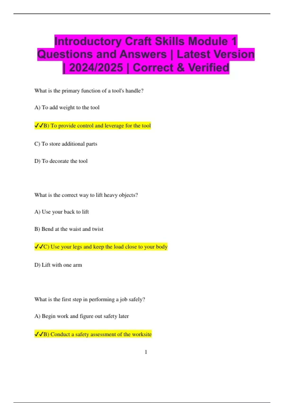 Introductory Craft Skills Bundled Exams Questions and Answers Latest ...