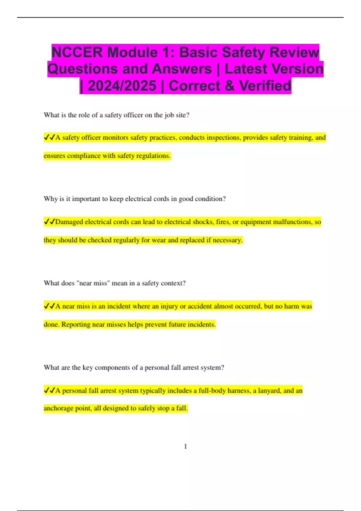 NCCER Module 1: Basic Safety Review Questions and Answers | Latest ...