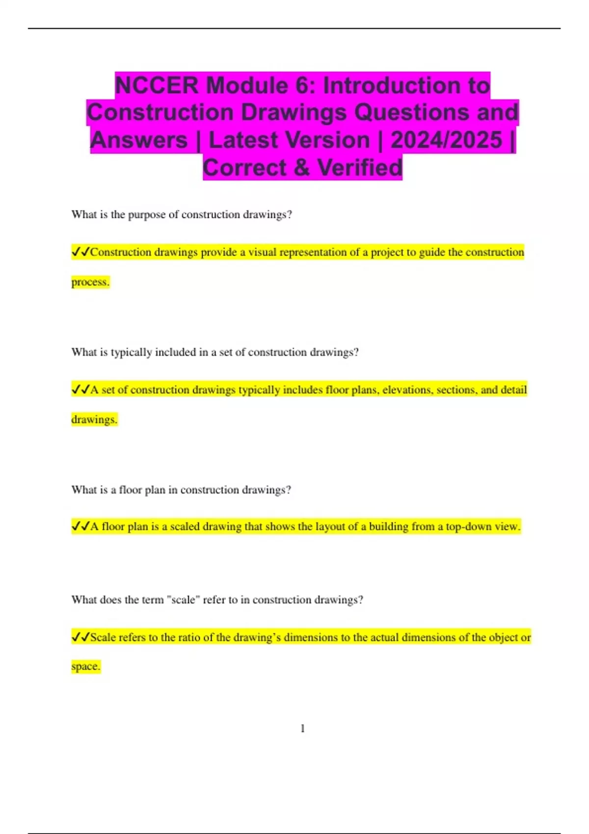NCCER Module 6: Introduction to Construction Drawings Questions and ...