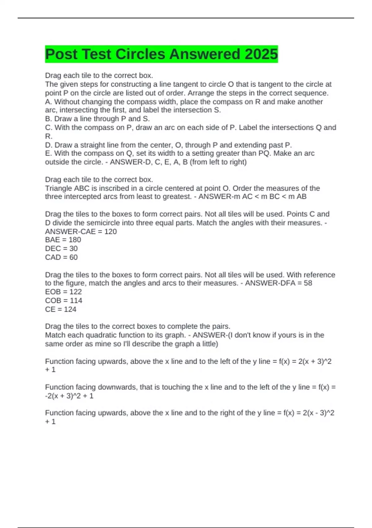 Post Test Circles Answered 2025 - Edmentum Post - Stuvia US