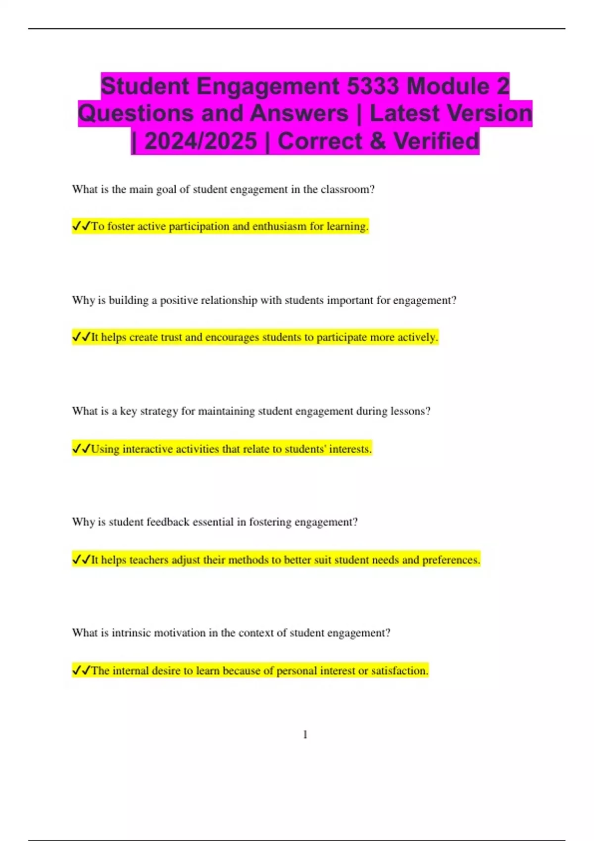 Student Engagement 5333 Module 2 Questions and Answers | Latest Version ...