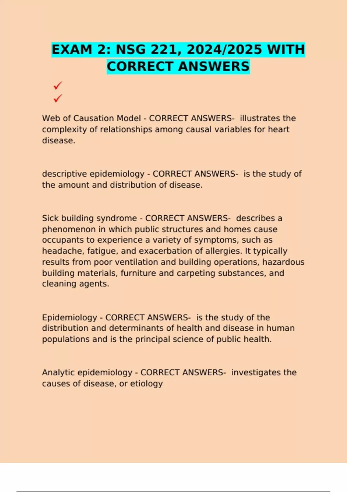 EXAM 2: NSG 221, 2024/2025 WITH CORRECT ANSWERS - NSG 221 - Stuvia US