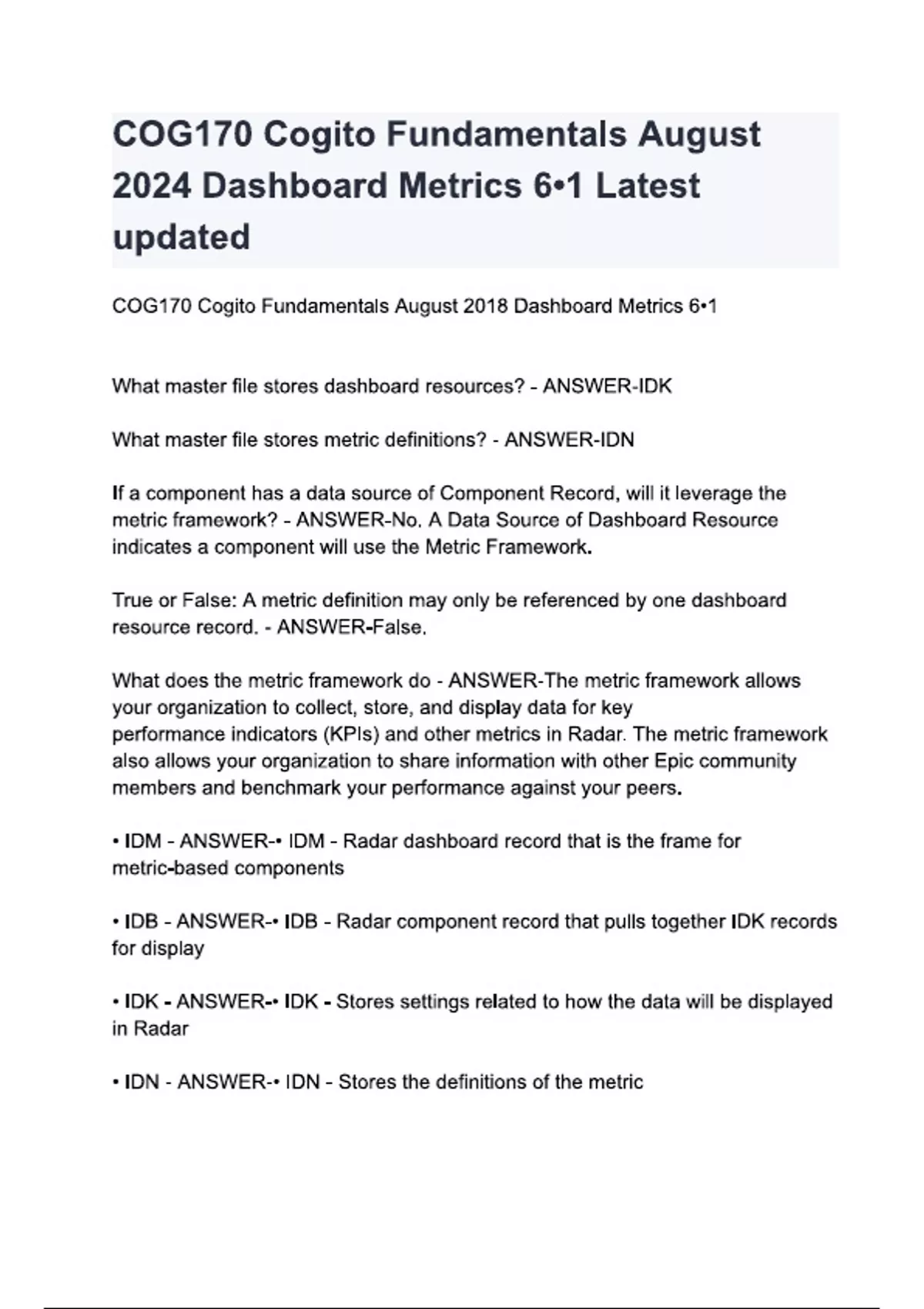 COG170 Cogito Fundamentals August 2024 Dashboard Metrics 6•1 questions ...
