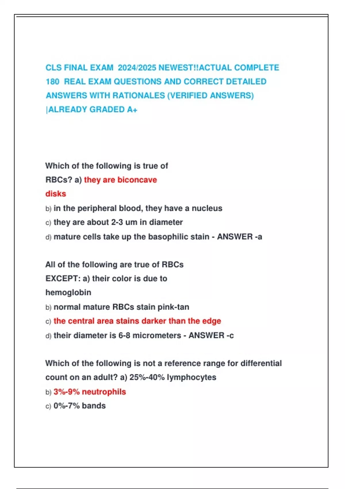 Cls Final Exam 2024 2025 Newest Actual Complete 180 Real Exam Questions And Correct Detailed