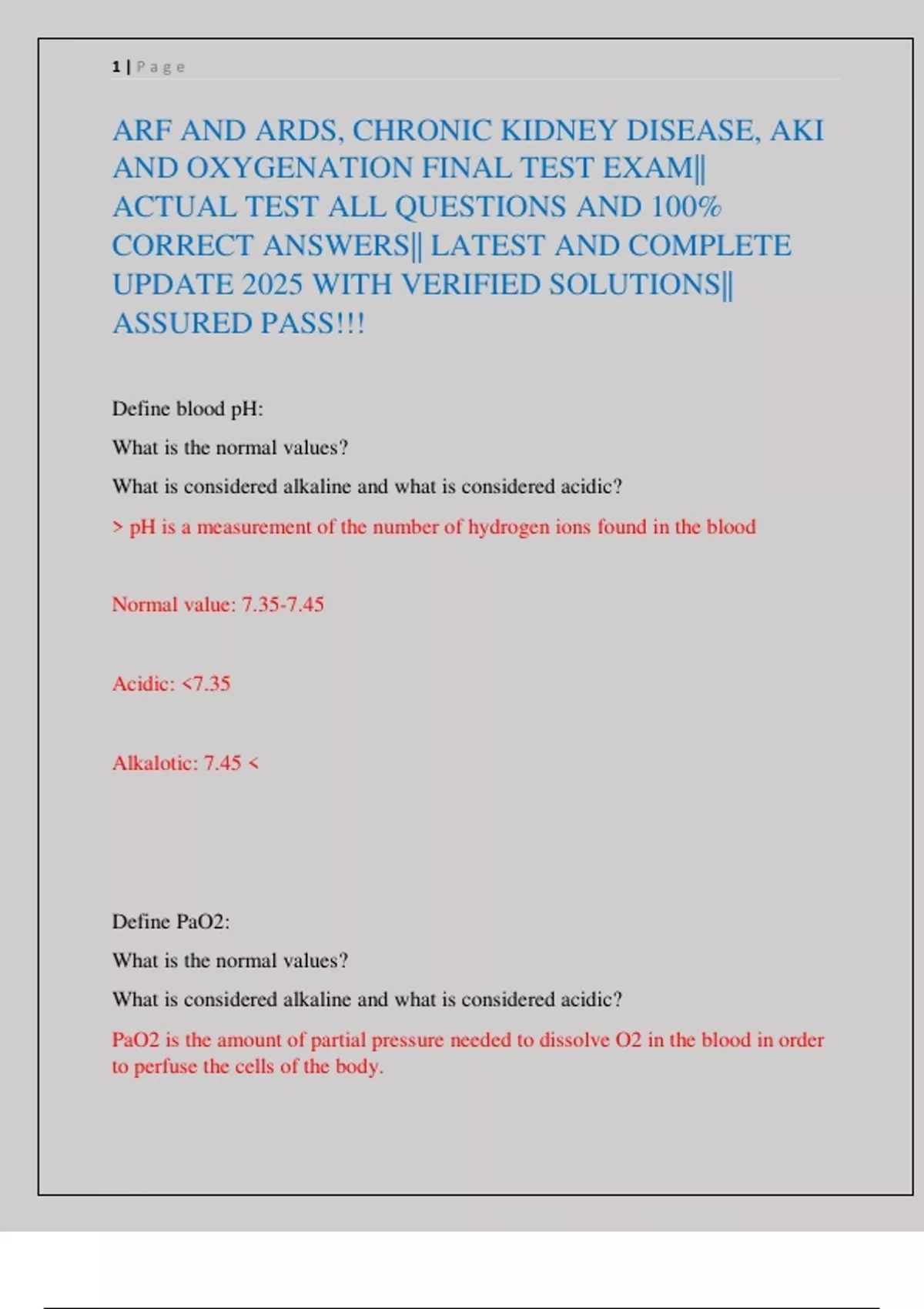 ARF AND ARDS, CHRONIC KIDNEY DISEASE, AKI AND OXYGENATION FINAL TEST ...