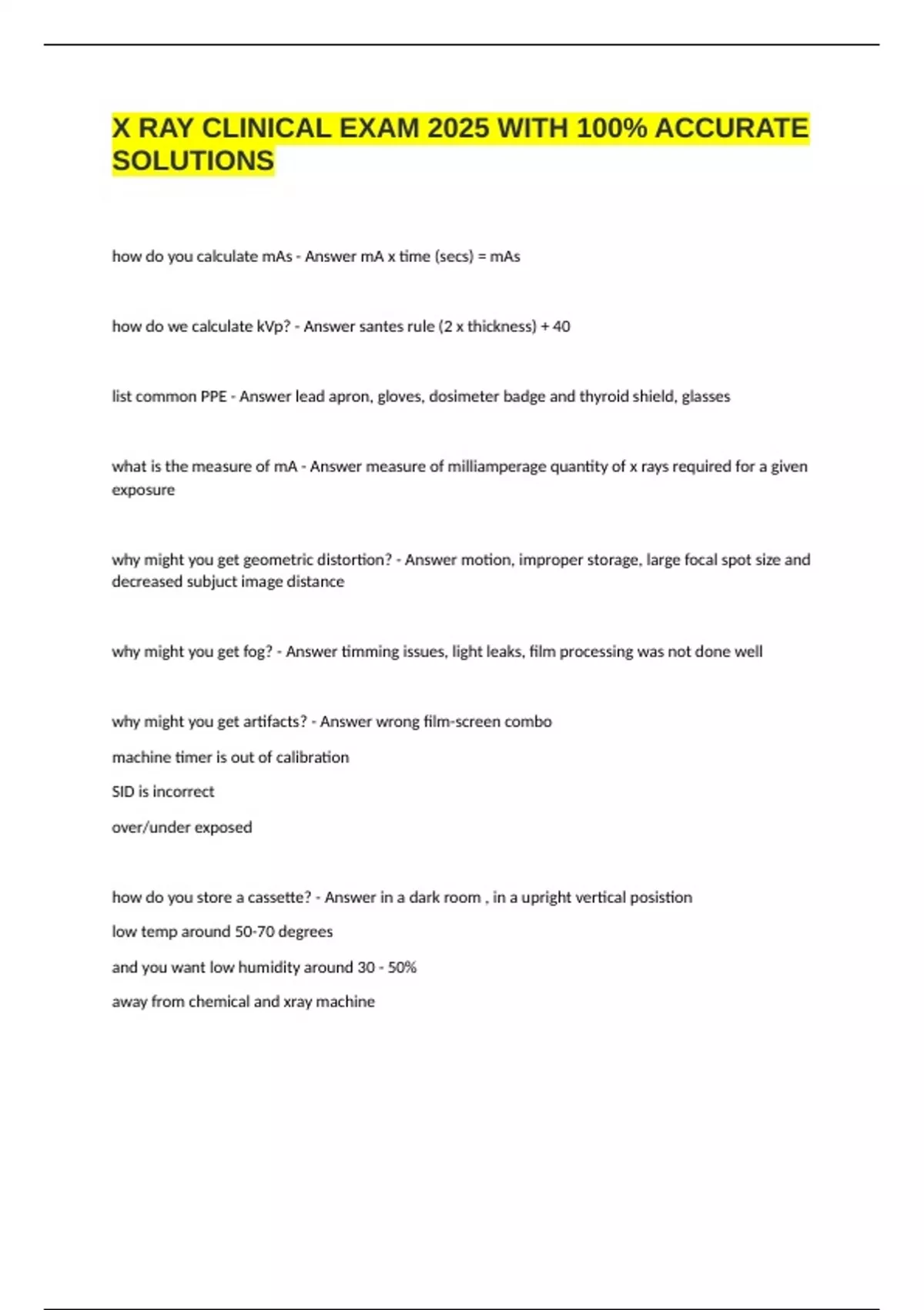 X RAY CLINICAL EXAM 2025 WITH 100% ACCURATE SOLUTIONS - X RAY CLINICAL ...