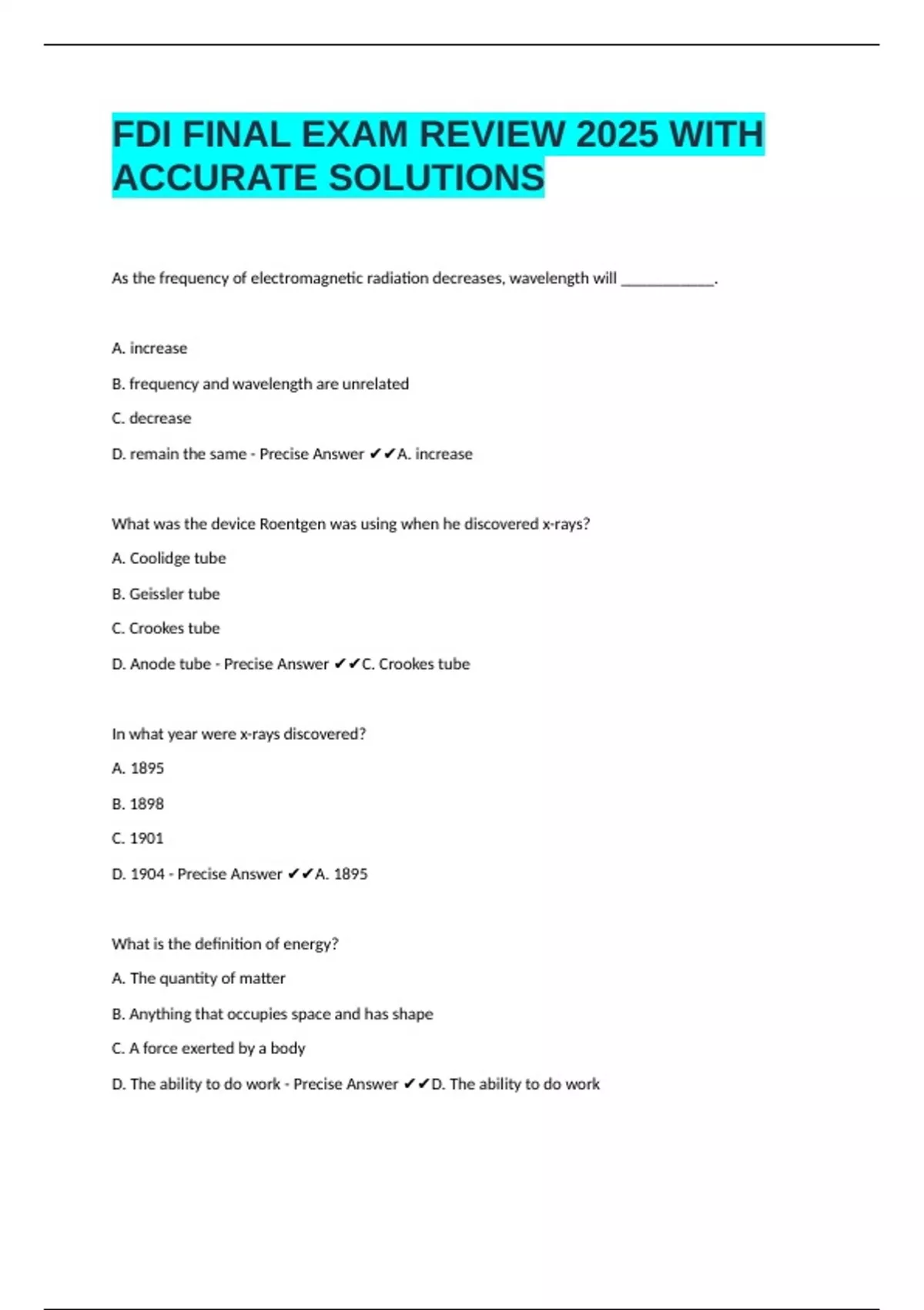 FDI FINAL EXAM REVIEW 2025 WITH ACCURATE SOLUTIONS - FDI - Stuvia US