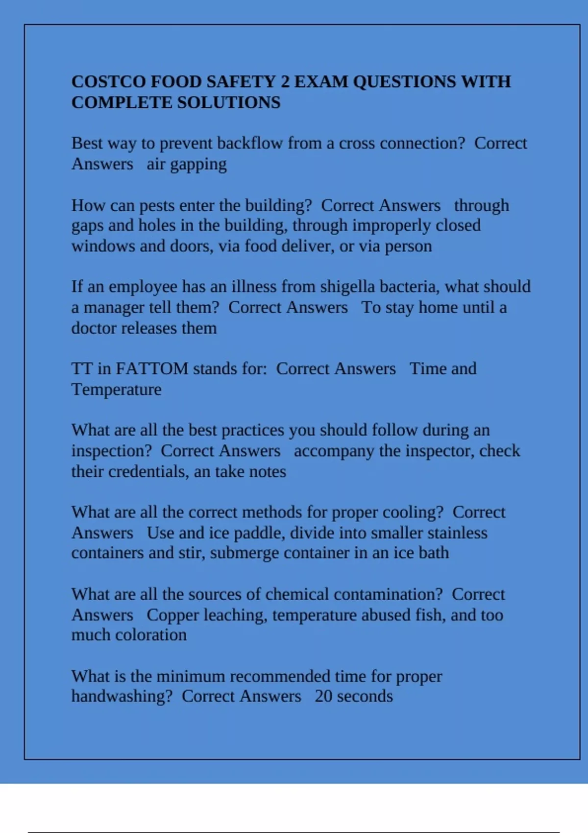 COSTCO FOOD SAFETY 2 EXAM QUESTIONS WITH COMPLETE SOLUTIONS - Food ...