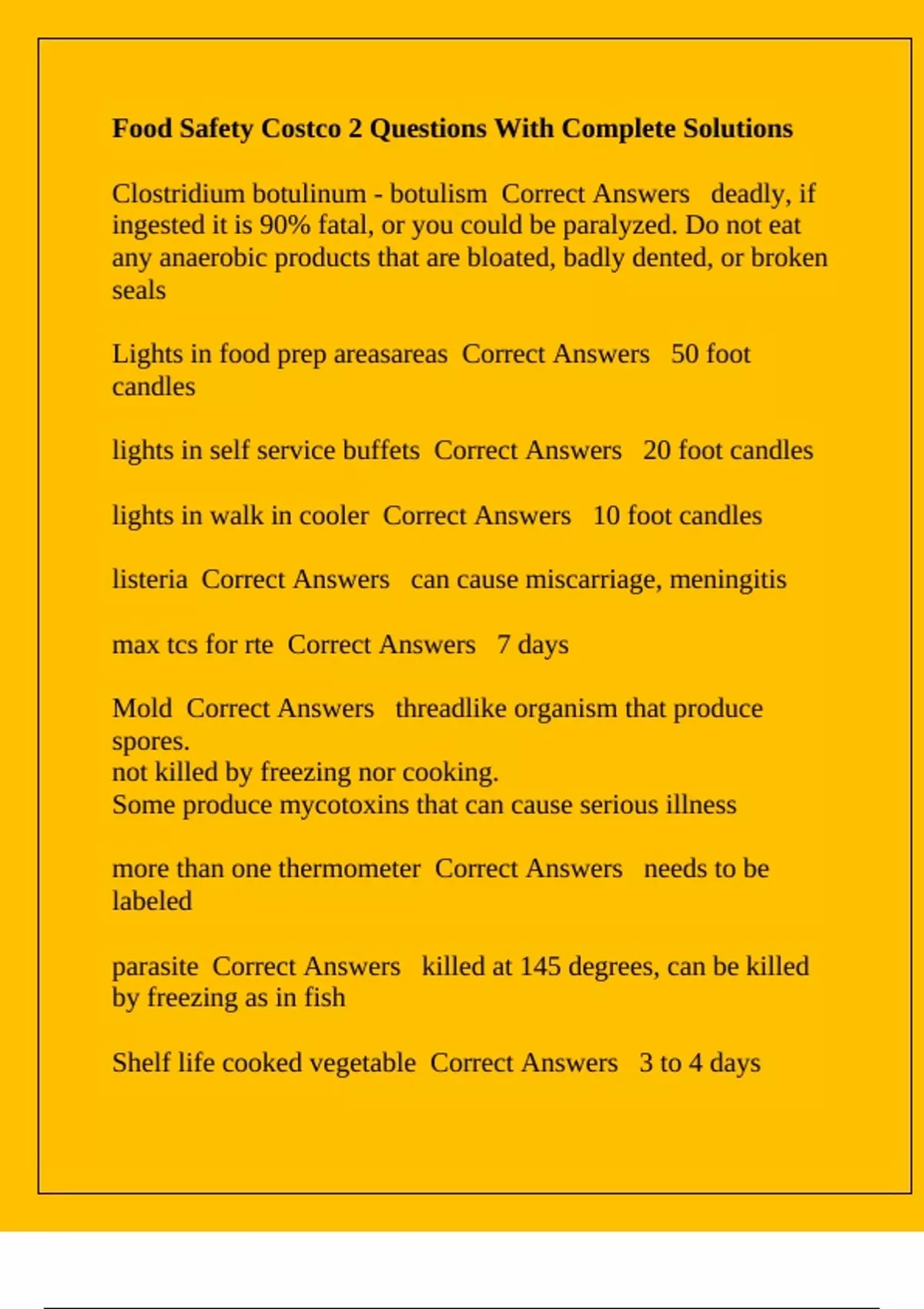 Food Safety Costco 2 Questions With Complete Solutions. - Food Safety ...