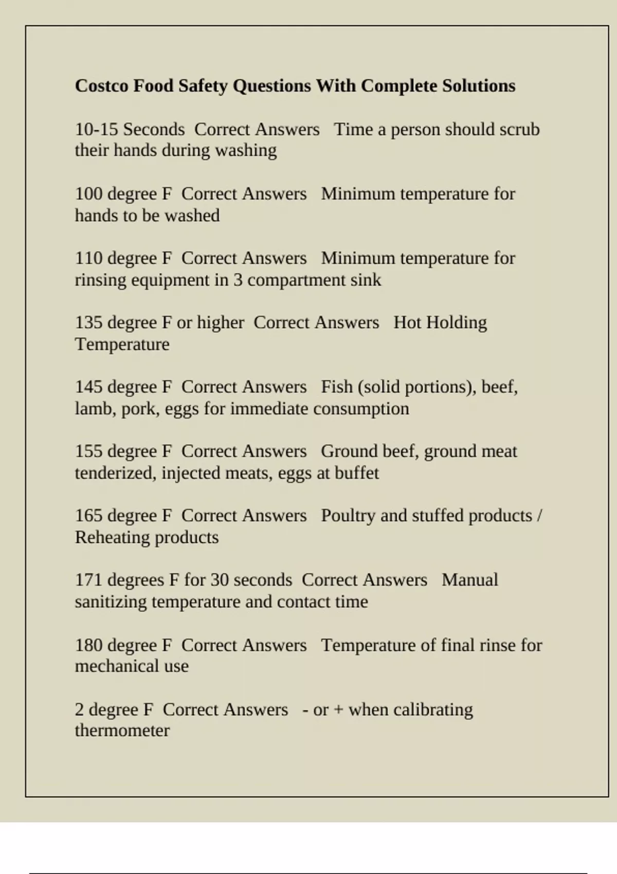 Costco Food Safety Questions With Complete Solutions - Food Safety ...