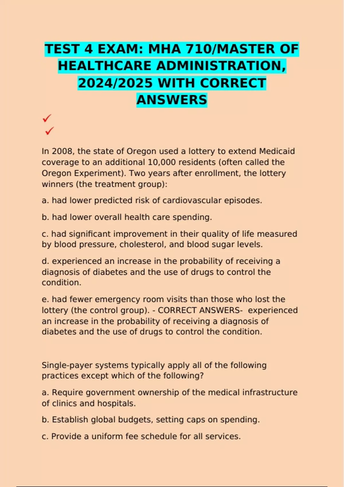 Package deal for EXAM 1: MASTER OF HEALTHCARE ADMINISTRATION/MHA 710 ...