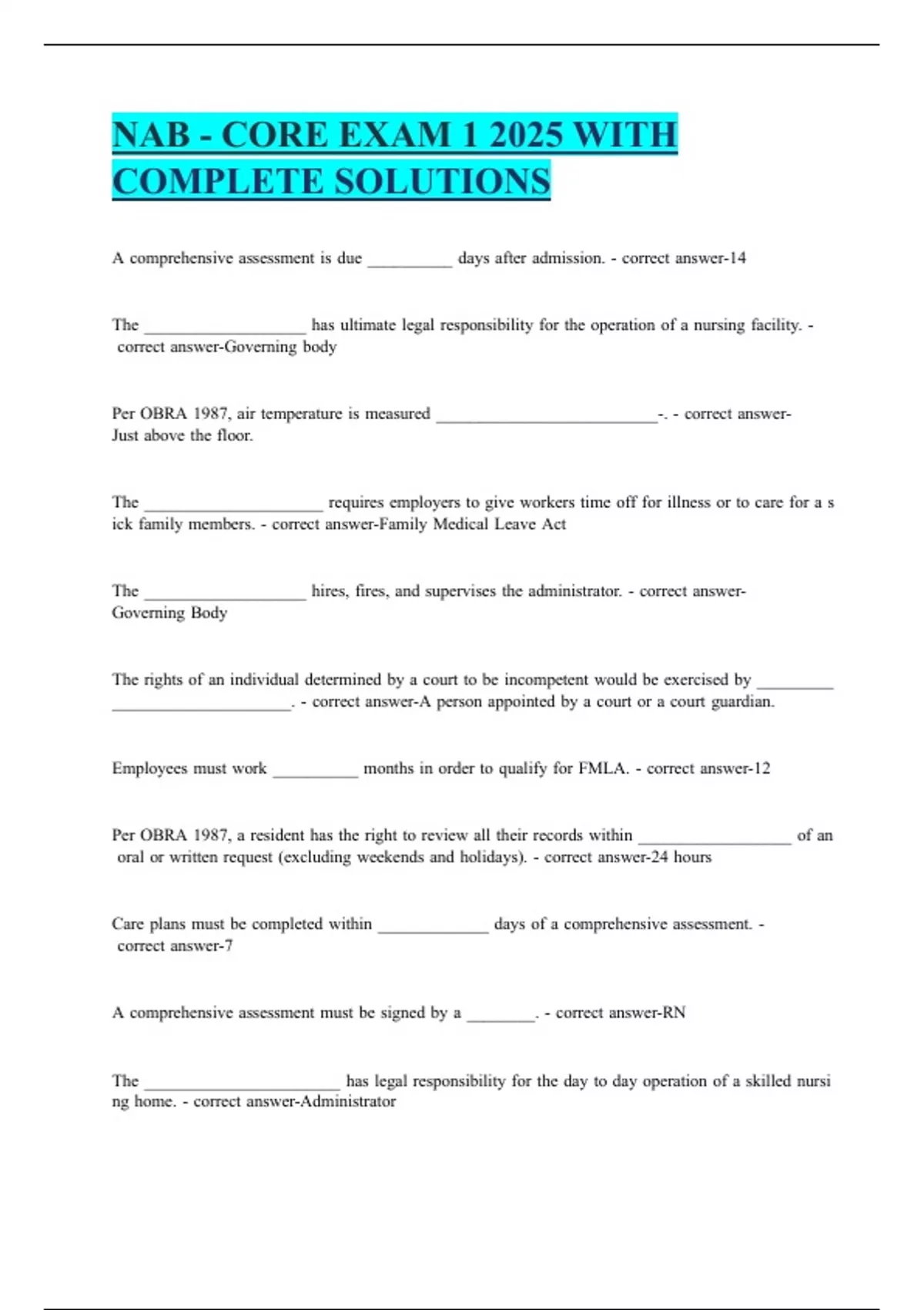 NAB - CORE EXAM 1 2025 WITH COMPLETE SOLUTIONS - NAB CORE - Stuvia US