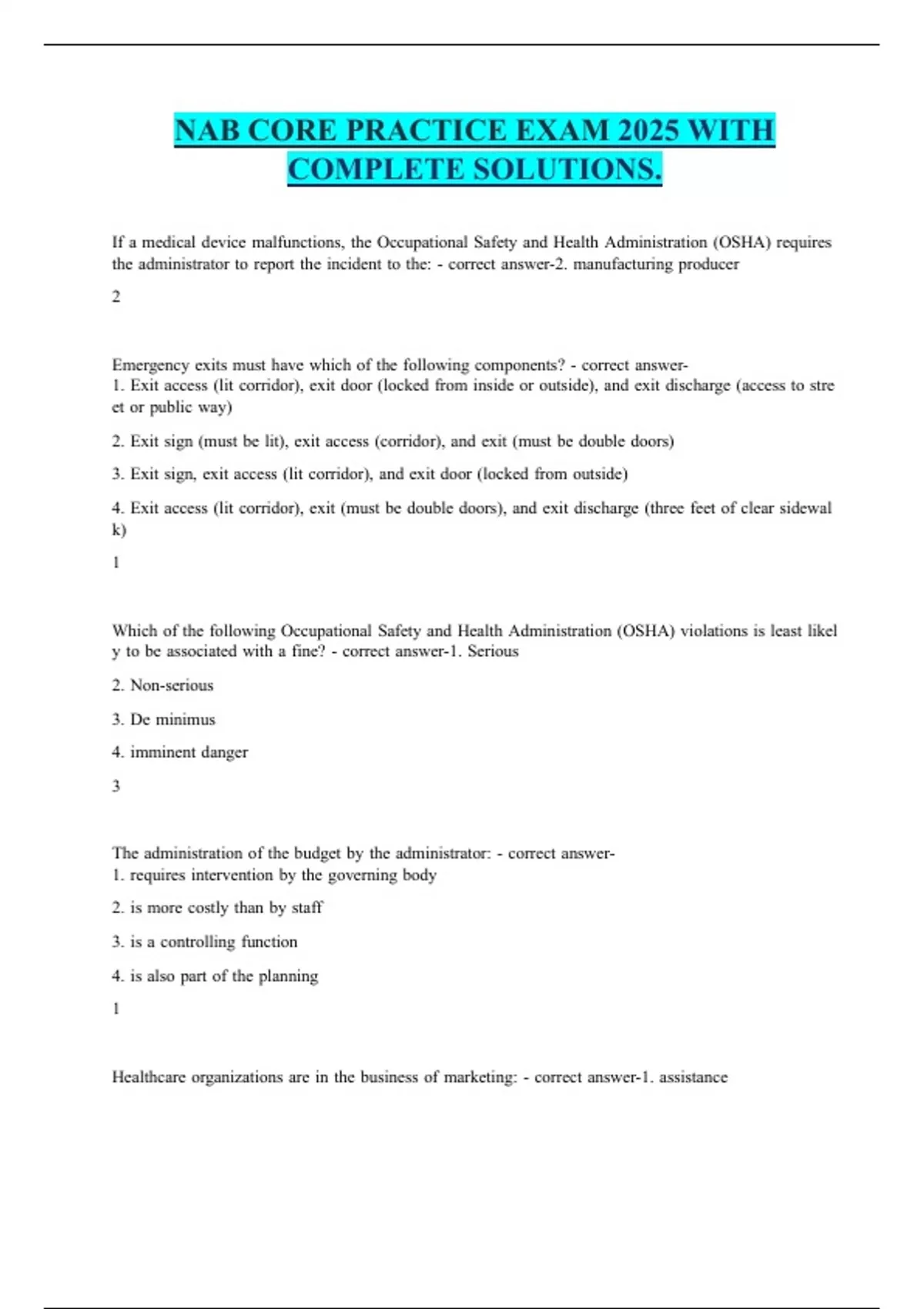 NAB CORE PRACTICE EXAM 2025 WITH COMPLETE SOLUTIONS - NAB CORE - Stuvia US