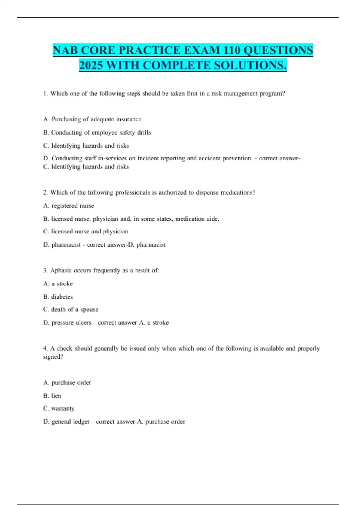 NAB CORE PRACTICE EXAM 110 QUESTIONS 2025 WITH COMPLETE SOLUTIONS - NAB ...