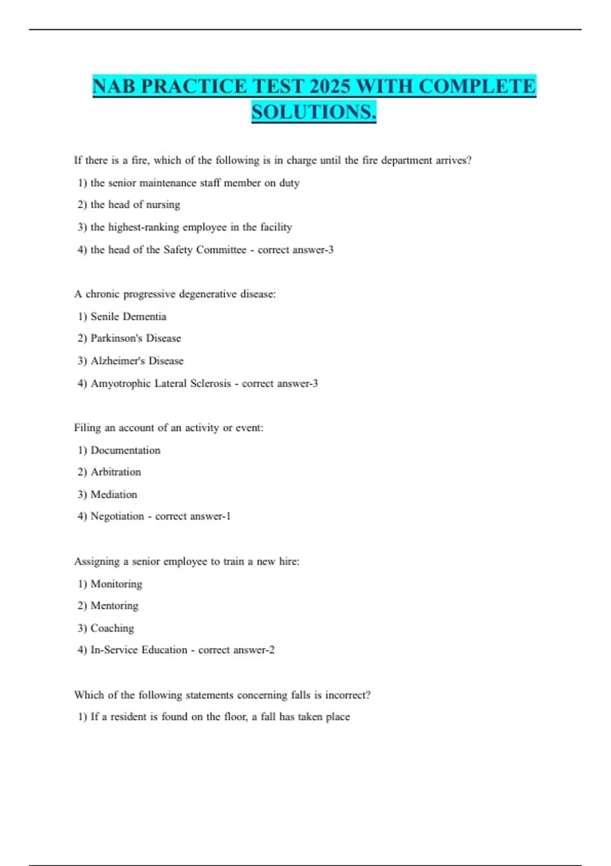 NAB PRACTICE TEST 2025 WITH COMPLETE SOLUTIONS - NAB - Stuvia US