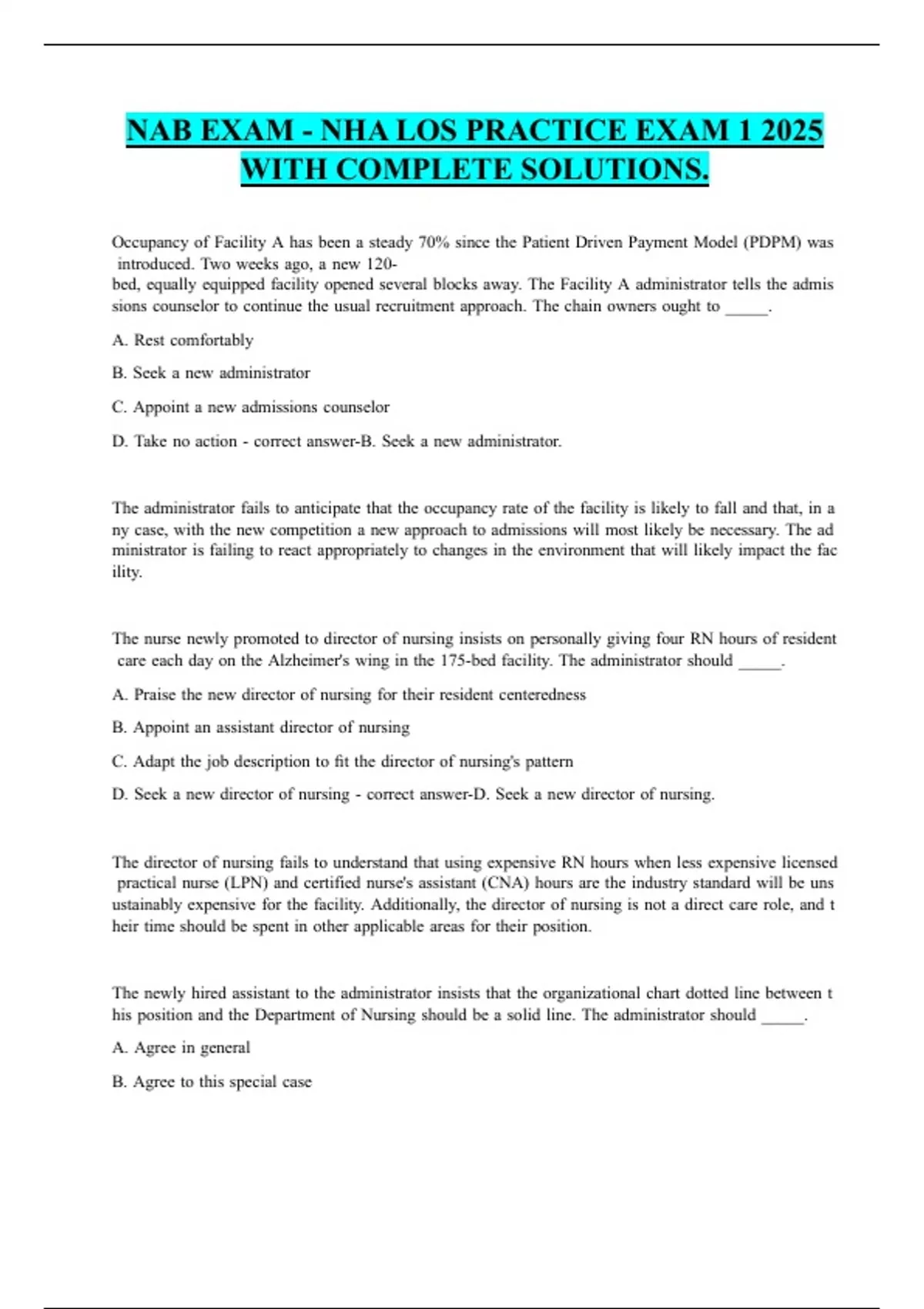 NAB EXAM - NHA LOS PRACTICE EXAM 1 2025 WITH COMPLETE SOLUTIONS - NAB ...