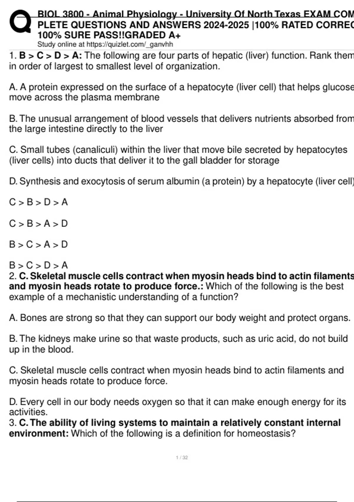 BIOL 3800 - Animal Physiology - University Of North Texas EXAM COMPLETE ...