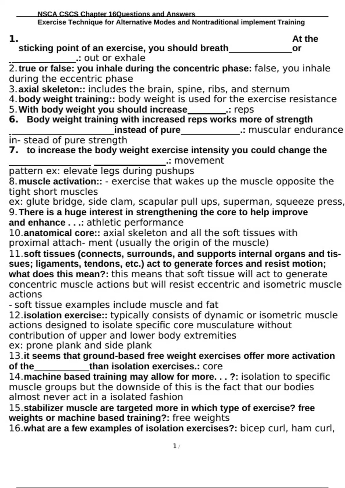 NSC ACSCS :Exercise Technique for Alternative Modes and Nontraditional ...