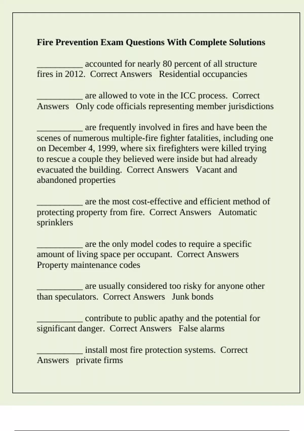Fire Prevention Exam Questions With Complete Solutions - Fire ...
