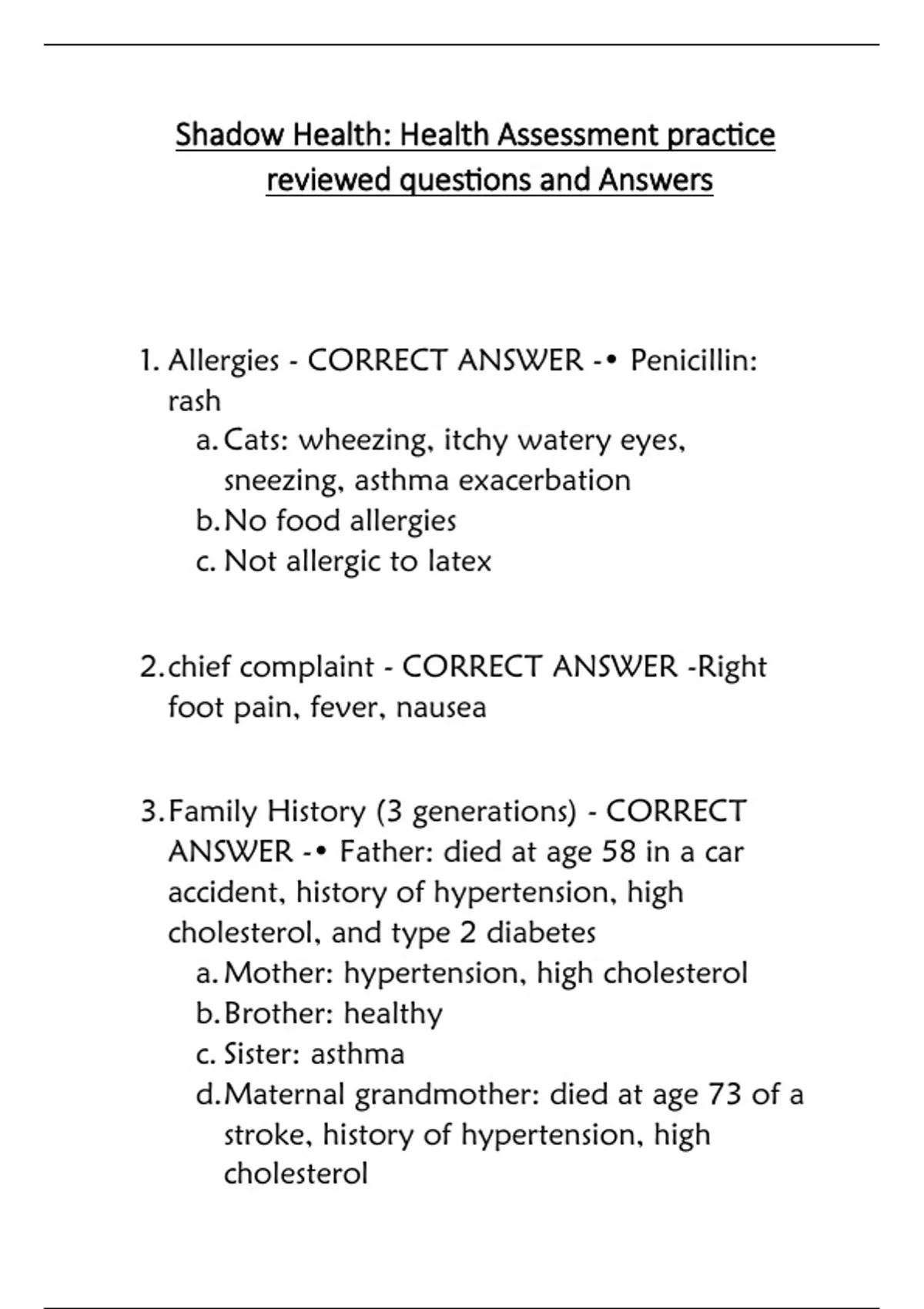 Shadow Health: Health Assessment practice reviewed questions and ...