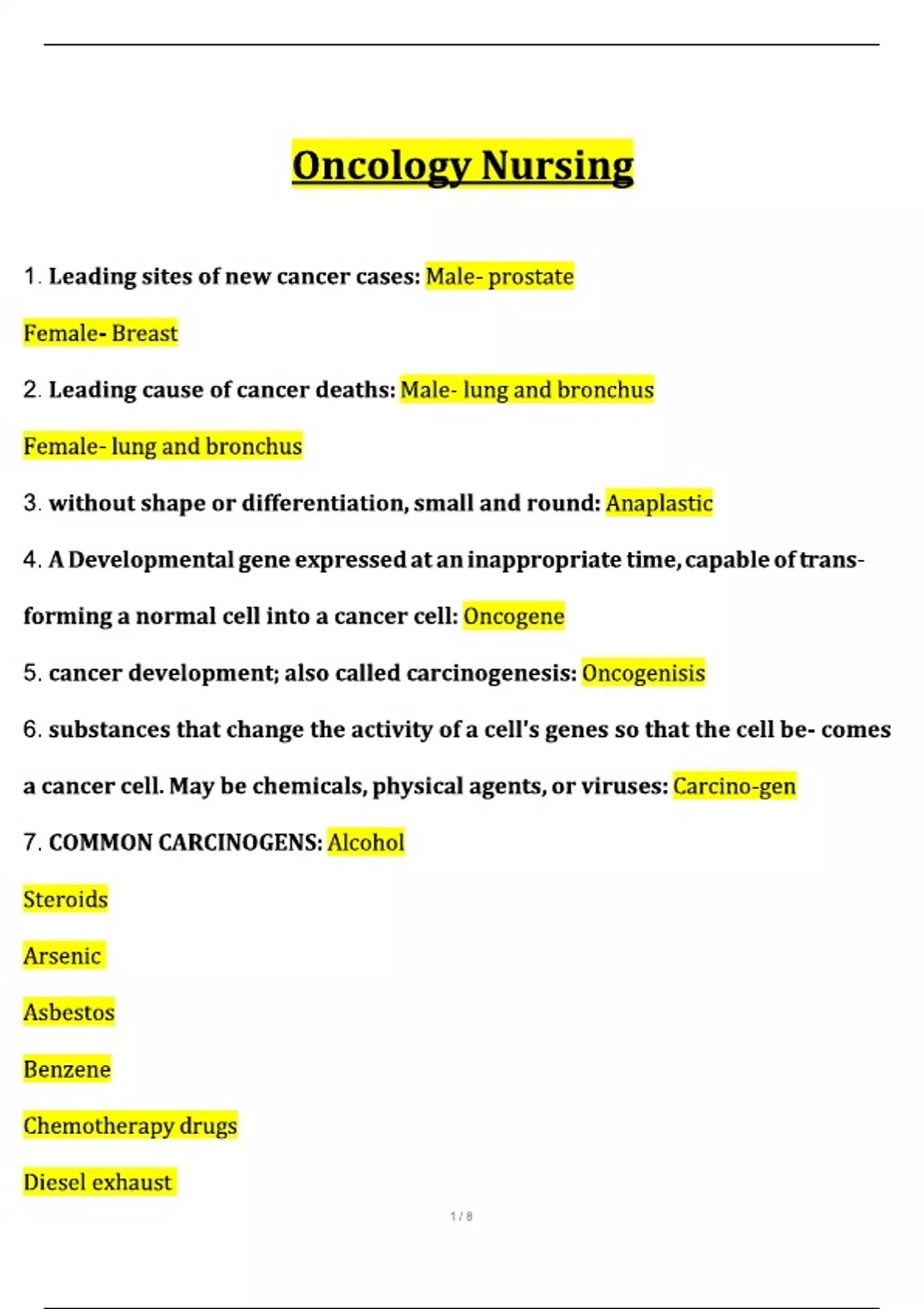 Oncology Nursing Exam Latest 2024/ 2025 Update) Questions and Verified ...