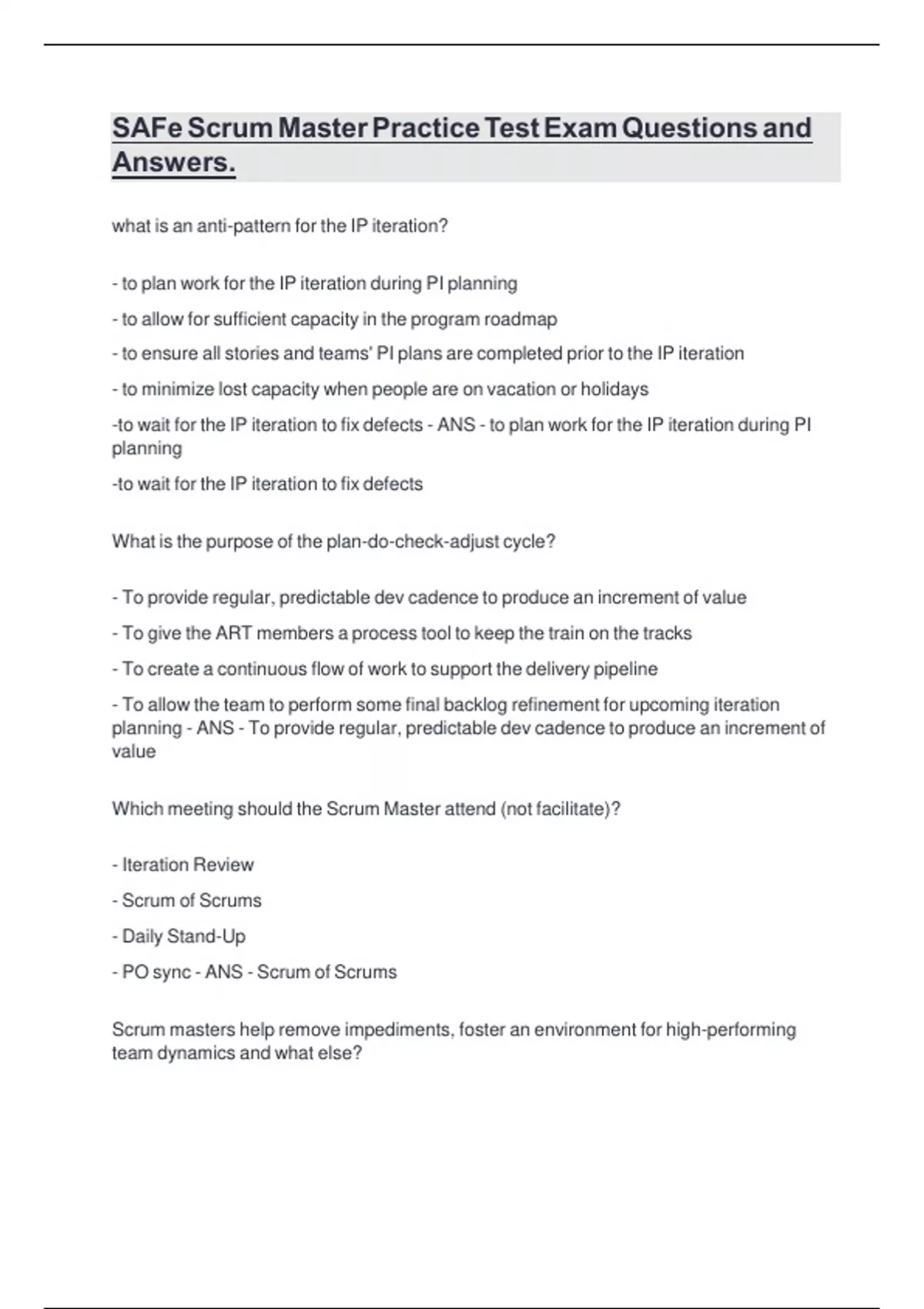 Safe Scrum Master Practice Test Exam Questions And Answers Safe Scrum Master Practice Stuvia Us