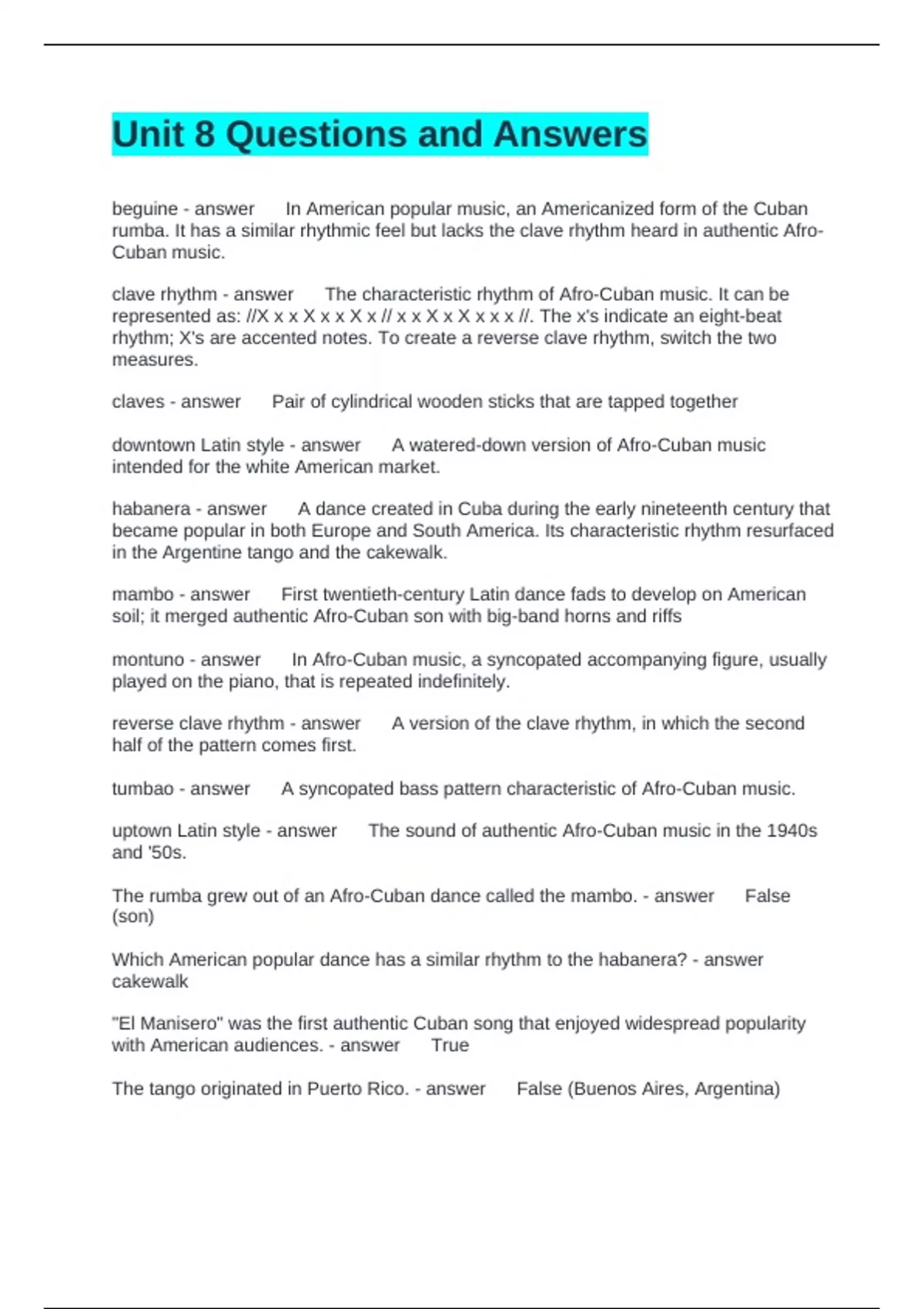 Unit 8 Questions and Answers - CHA - Stuvia US