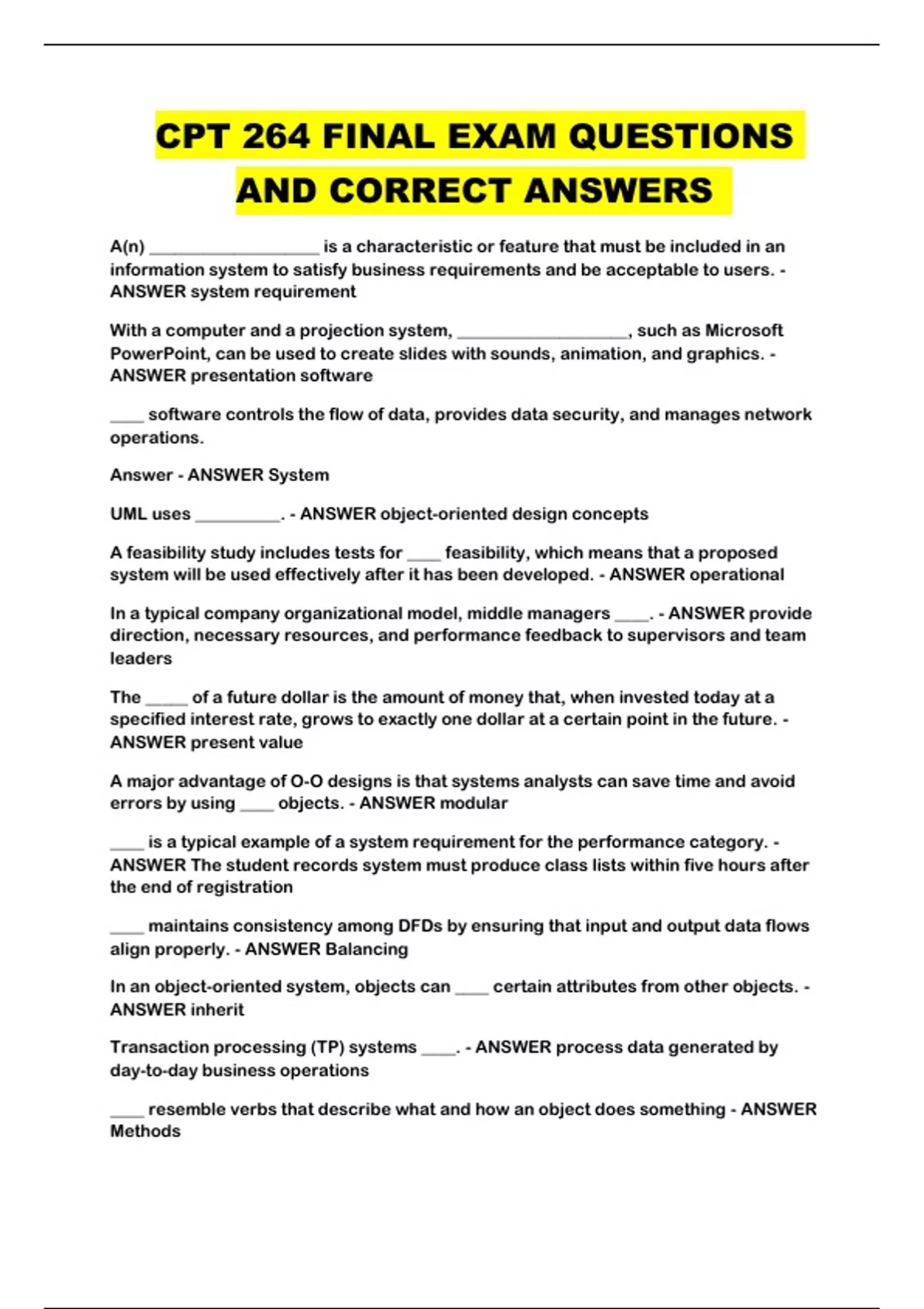 CPT 264 FINAL EXAM QUESTIONS AND CORRECT ANSWERS - CPT 264 - Stuvia US