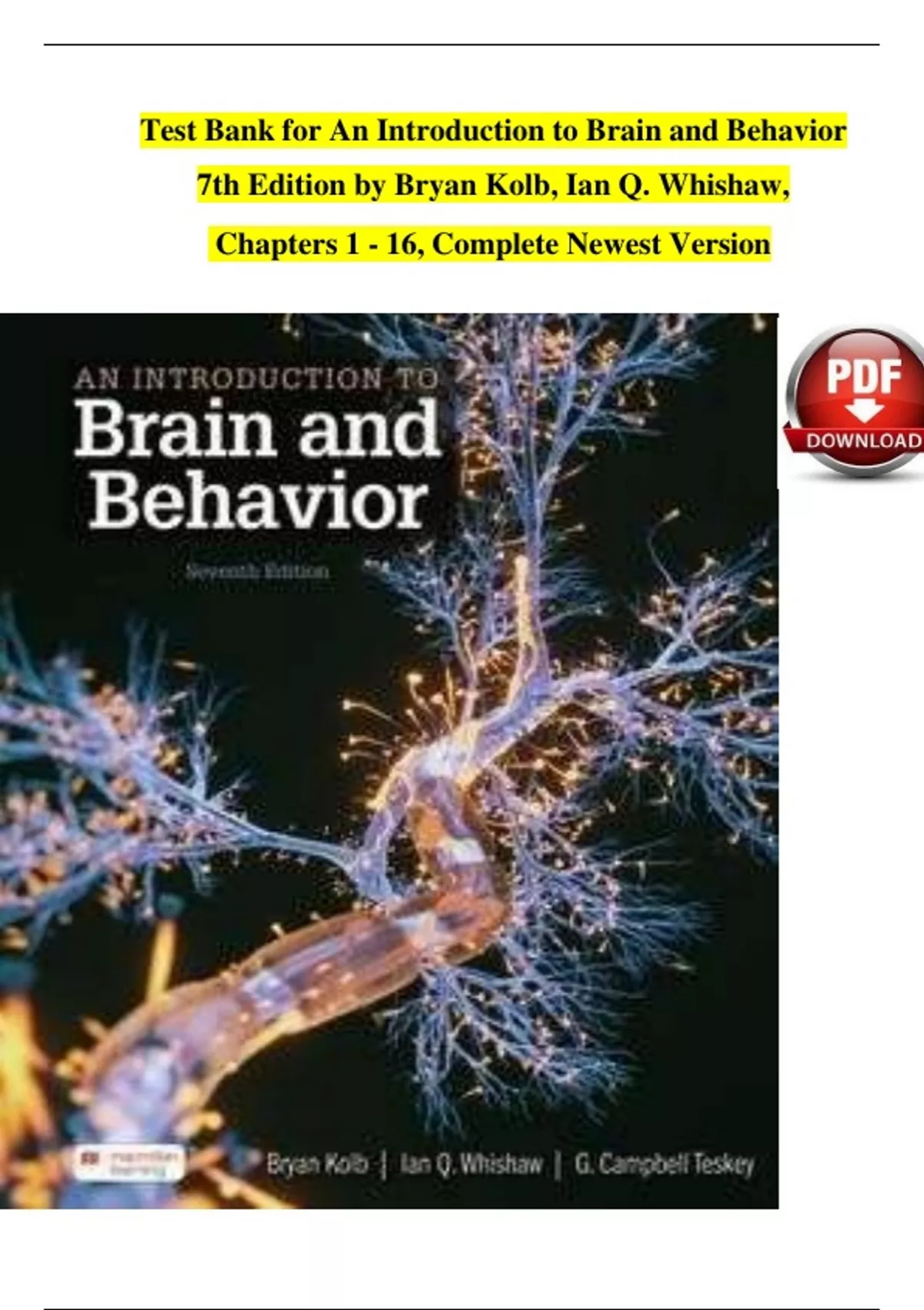 Test Bank for An Introduction to Brain and Behavior 7th Edition by ...