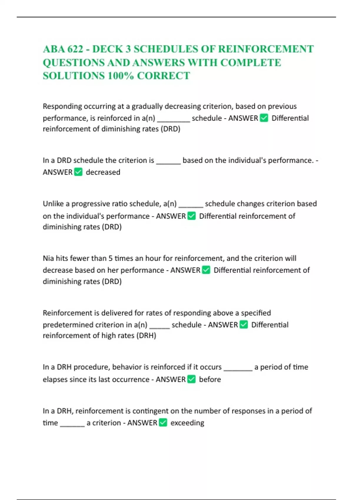 ABA 622 - DECK 3 SCHEDULES OF REINFORCEMENT QUESTIONS AND ANSWERS WITH ...