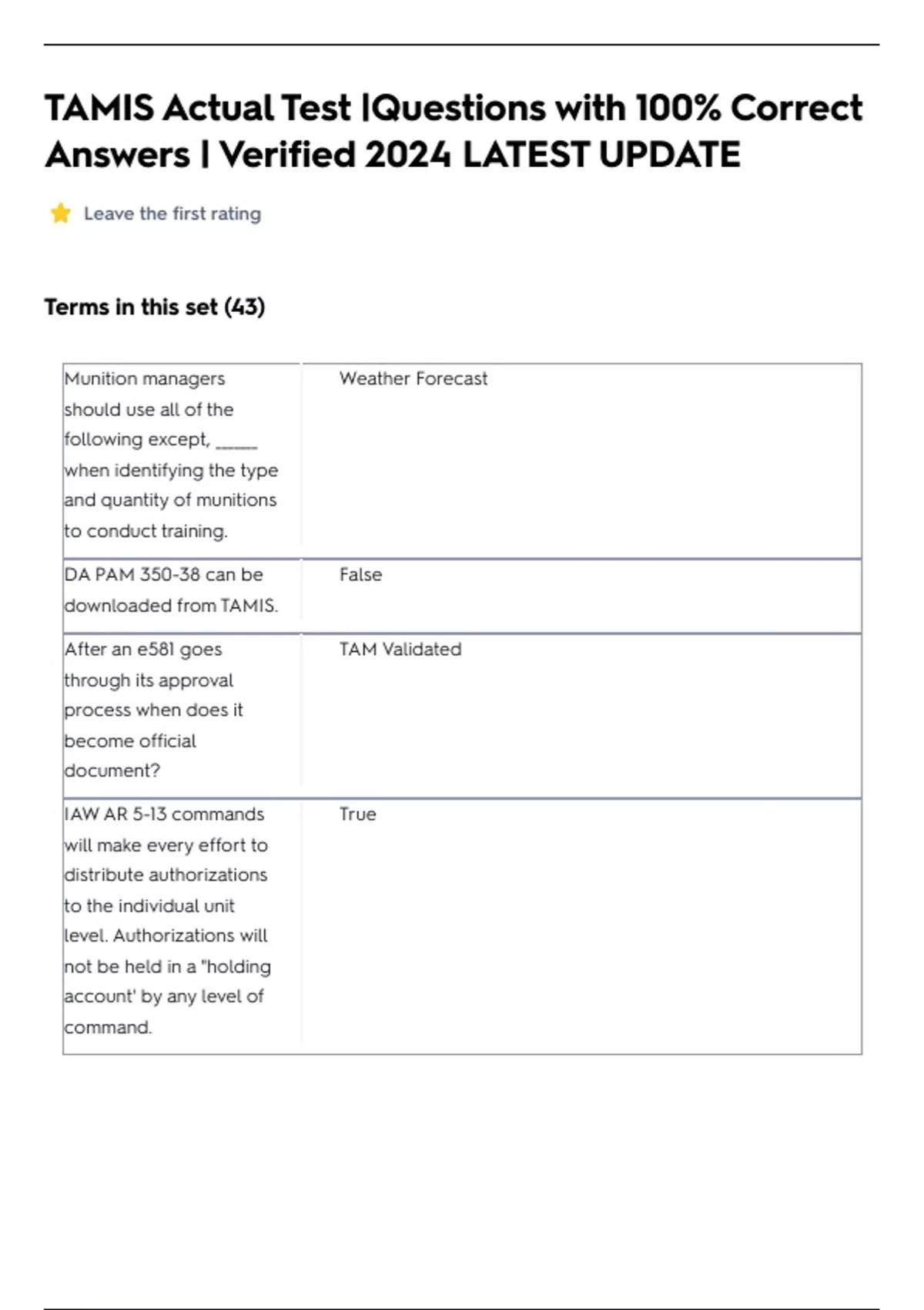 TAMIS Actual Test |Questions with 100% Correct Answers | Verified 2024 ...