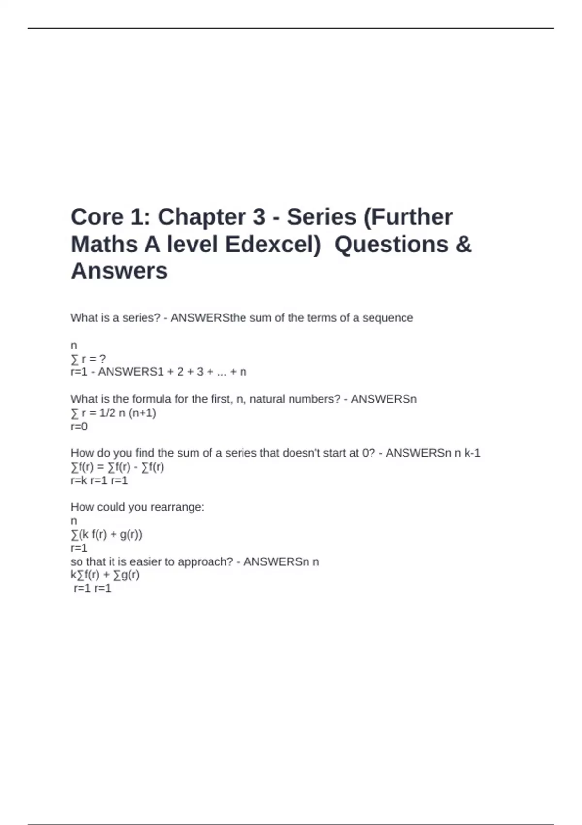 Core 1: Chapter 3 - Series (Further Maths A level Edexcel) Questions ...
