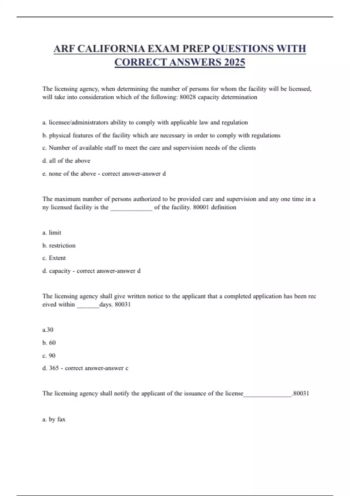 ARF CALIFORNIA EXAM PREP QUESTIONS WITH CORRECT ANSWERS 2025 - ARF ...