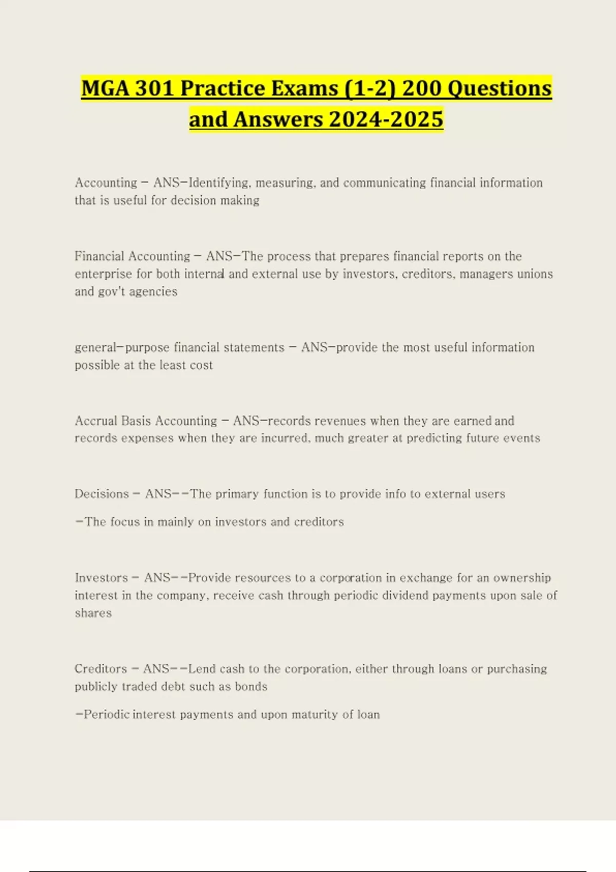 MGA 301 Practice Exams (1-2) 200 Questions and Answers - MGA 301 ...