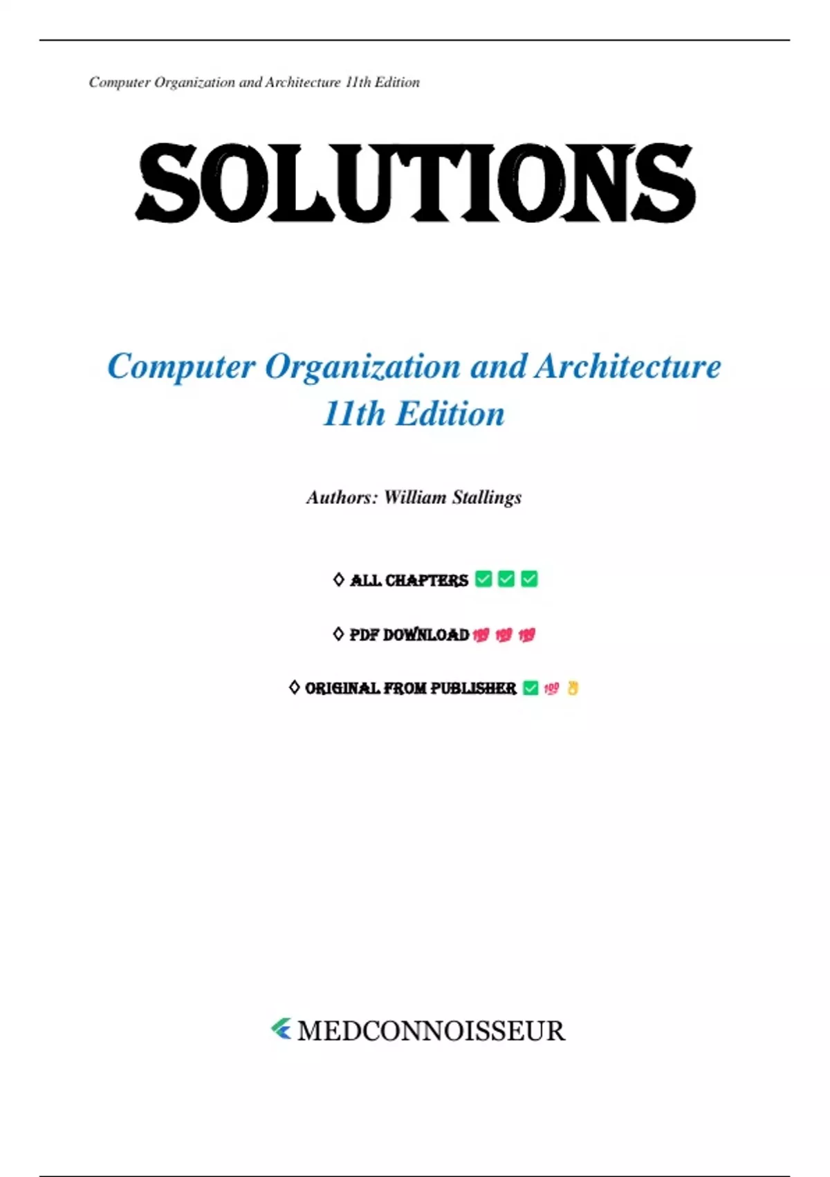 Solutions Manual For Computer Organization and Architecture 11th Edition By William Stallings ...
