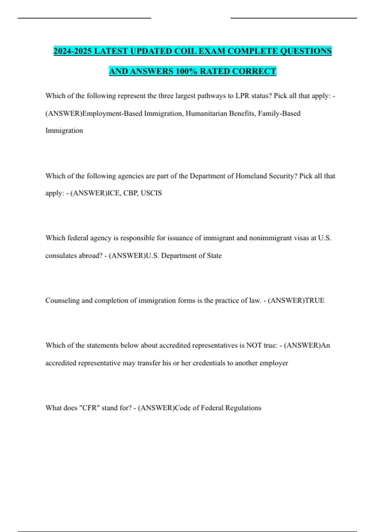 LATEST UPDATED COIL EXAM COMPLETE QUESTIONS AND ANSWERS 100% RATED ...