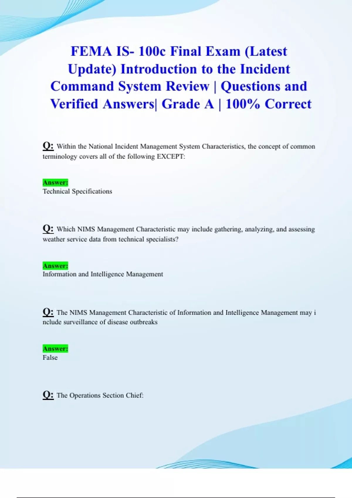 FEMA IS- 100c Final Exam (Latest 2024/ 2025 Update) Introduction to the ...