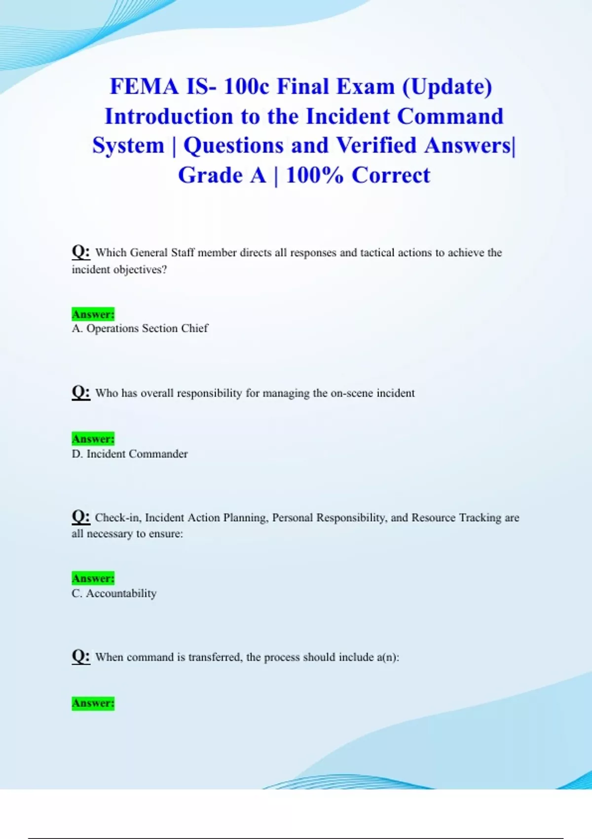 FEMA IS- 100c Final Exam (2024/ 2025 Update) Introduction to the ...