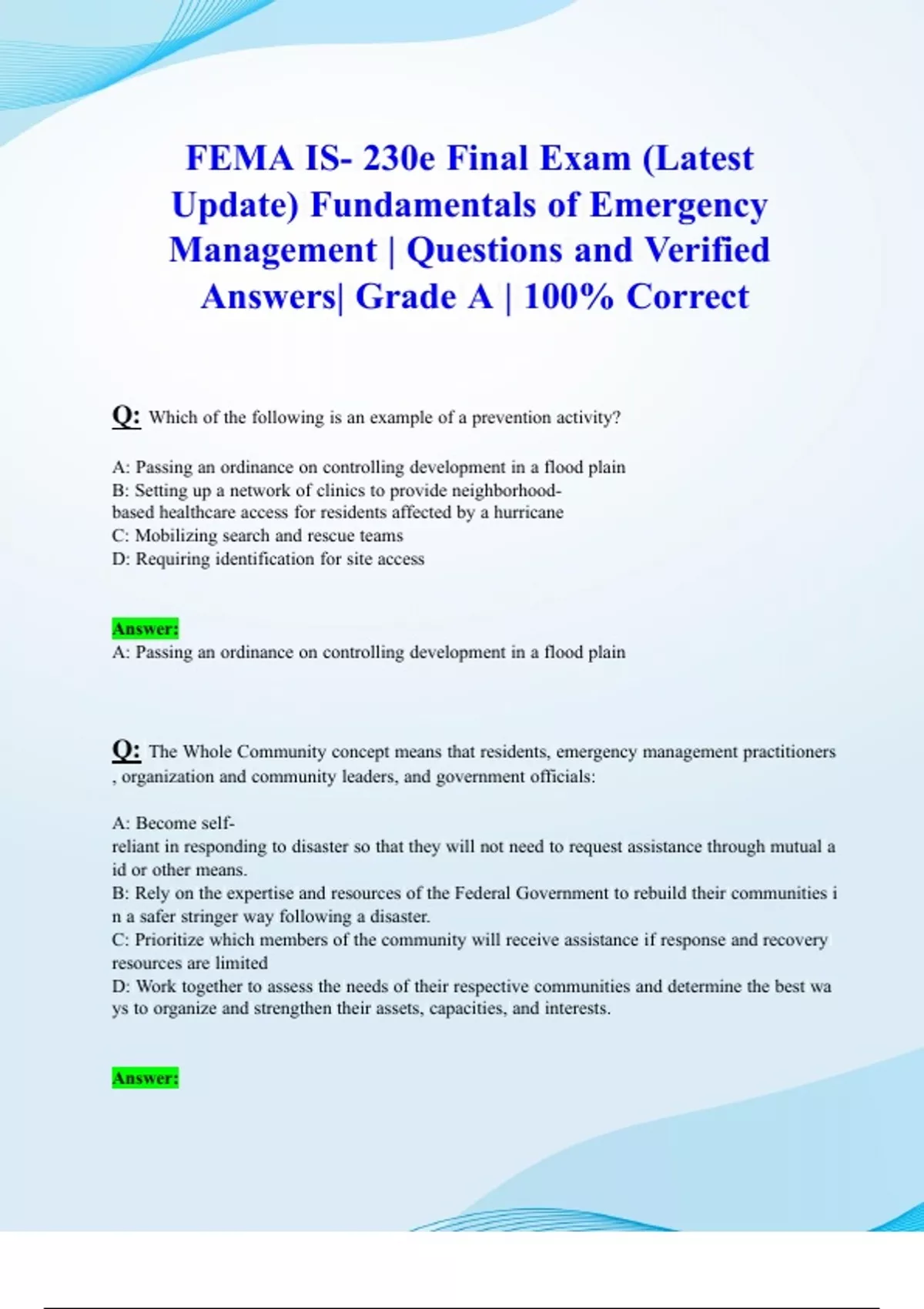 FEMA IS- 230e Final Exam (Latest 2024/ 2025 Update) Fundamentals of ...