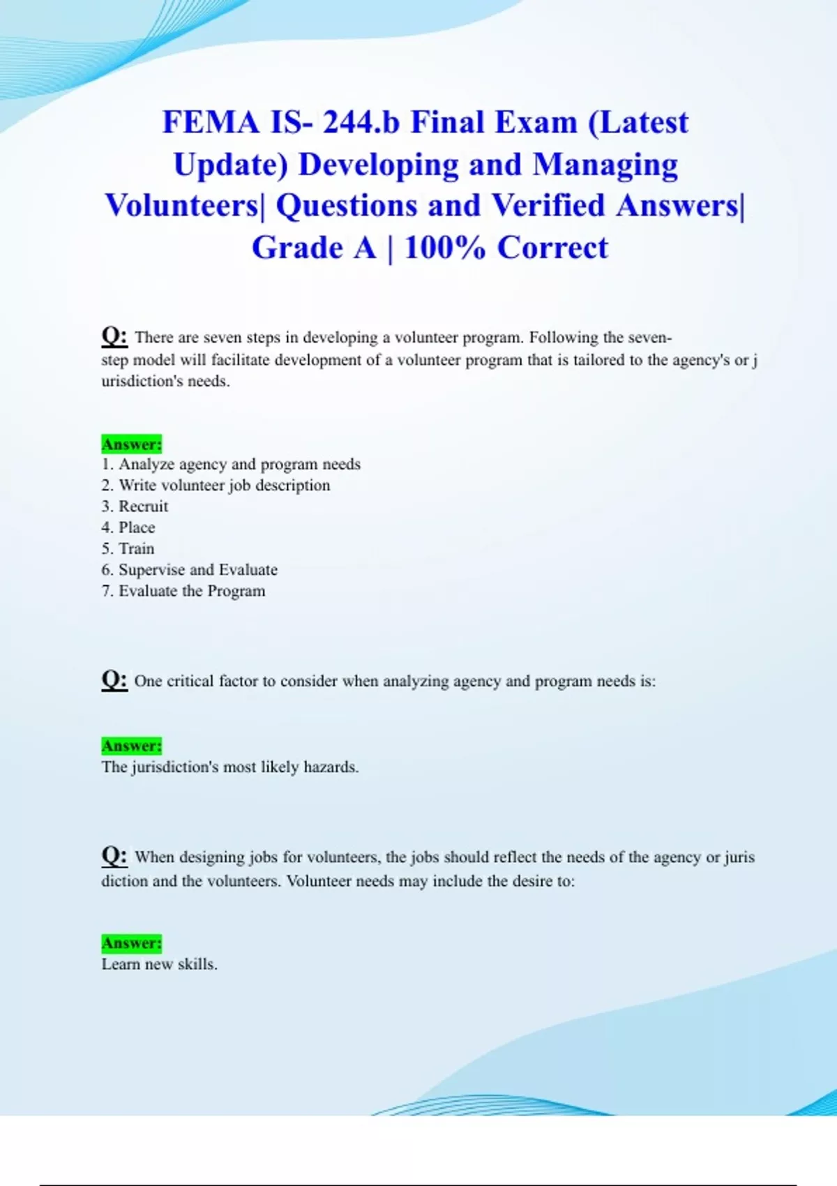 FEMA IS- 244.b Final Exam (Latest 2024/ 2025 Update) Developing and ...